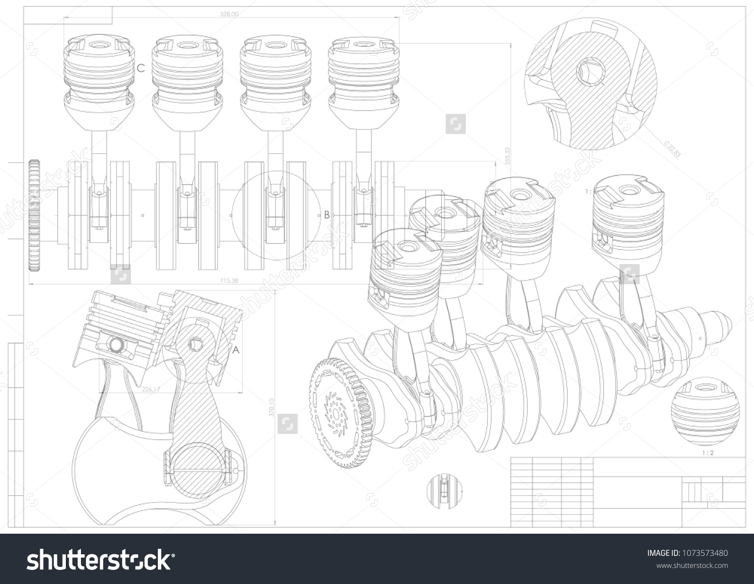Machine Building Drawing Engine Car On Stock Vector (Royalty Free ...