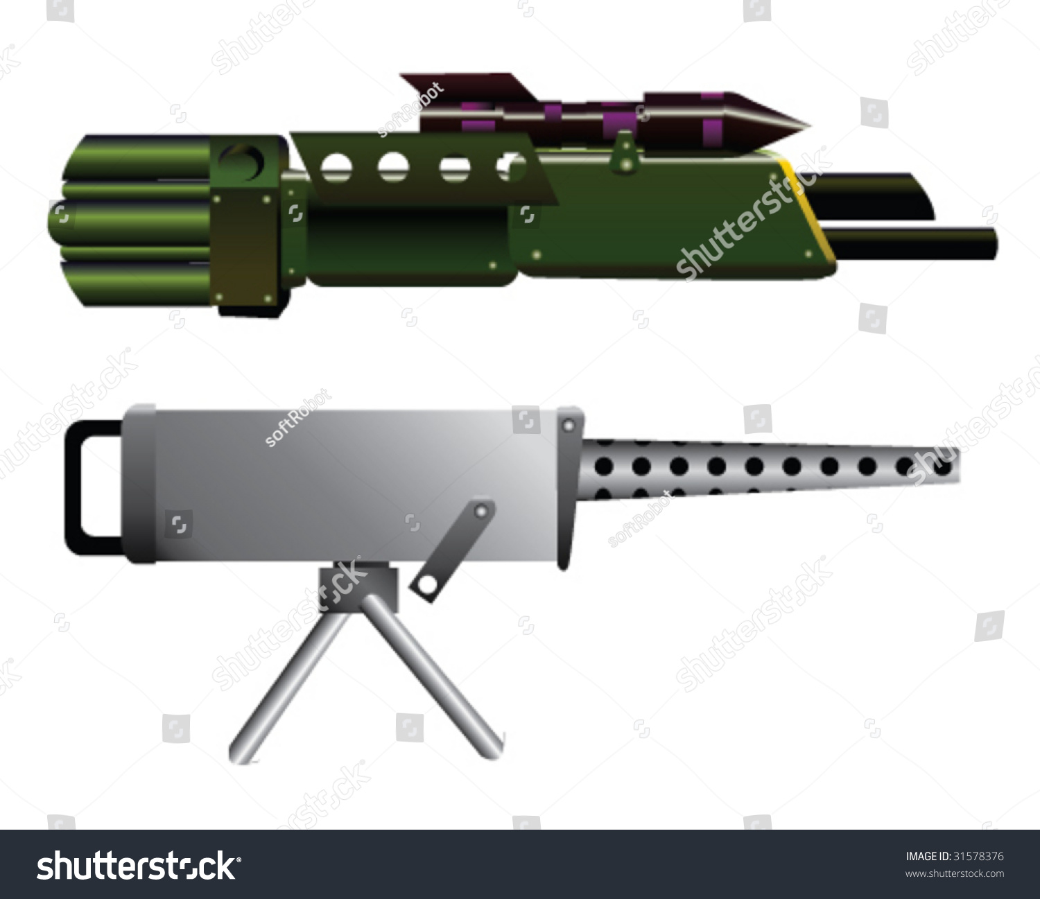 Machine Gun Rocket Launcher Vector Illustrations : image vectorielle de ...