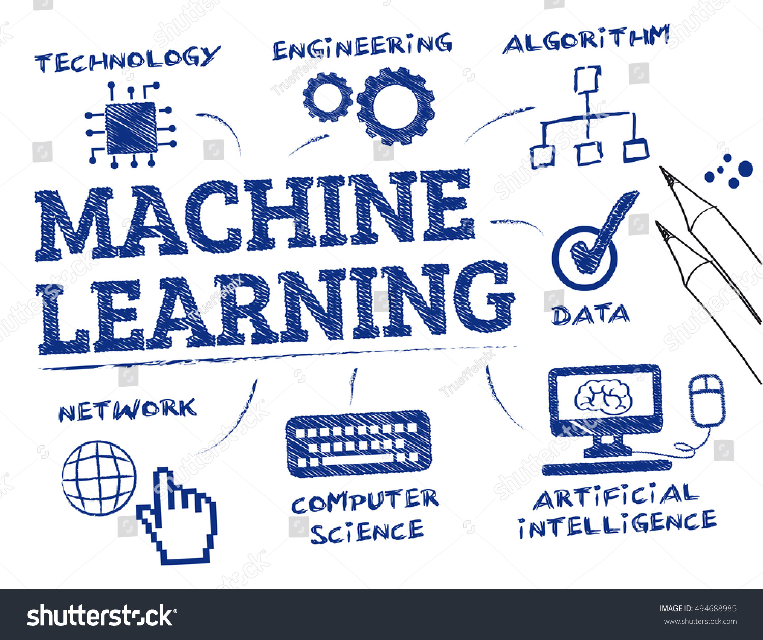 Machine Learning Chart Keywords Icons: vector de stock (libre de ...