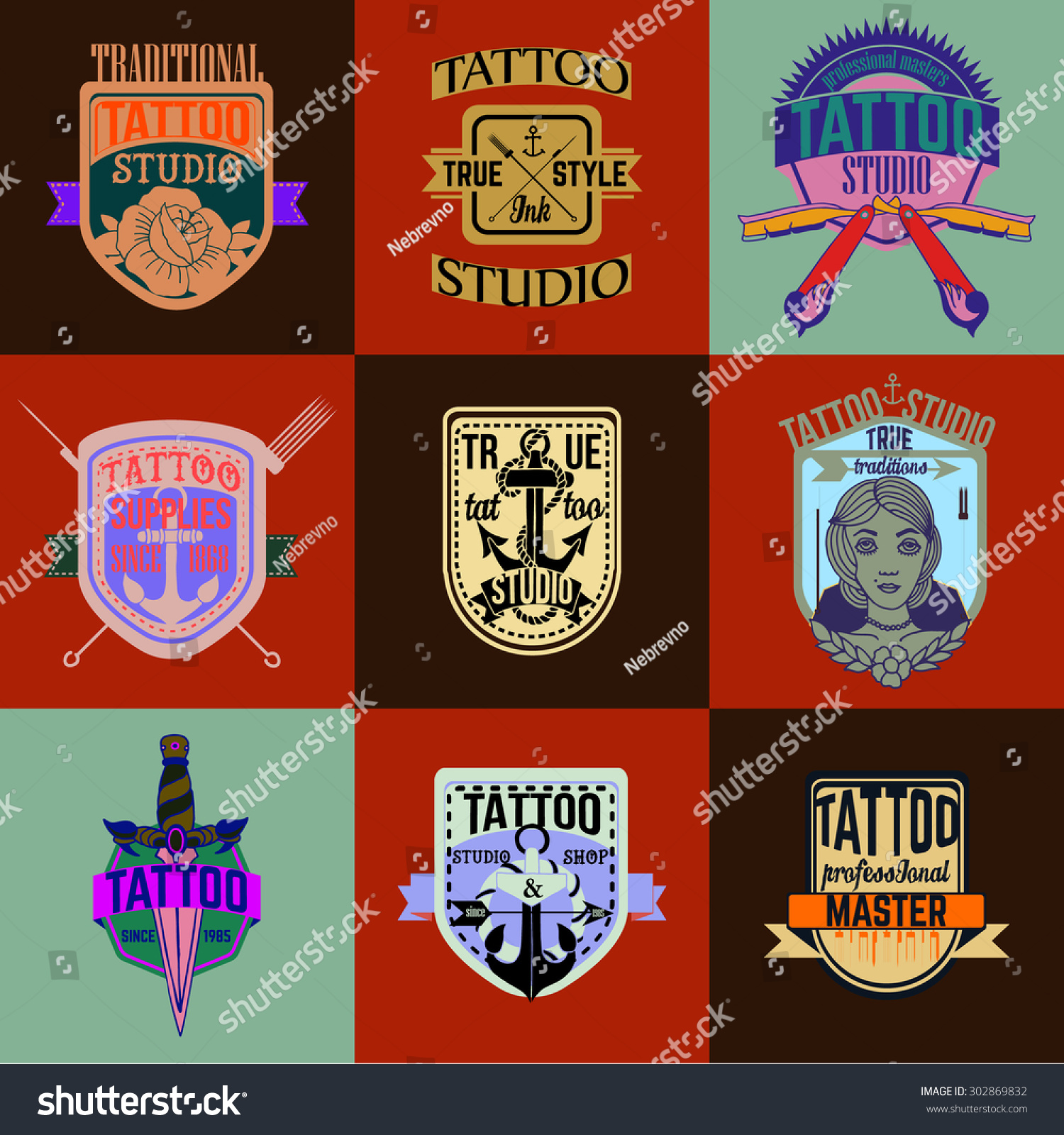 Made Tattoo Logos Badges Vector Set: เวกเตอร์สต็อก (ปลอดค่าลิขสิทธิ์ ...