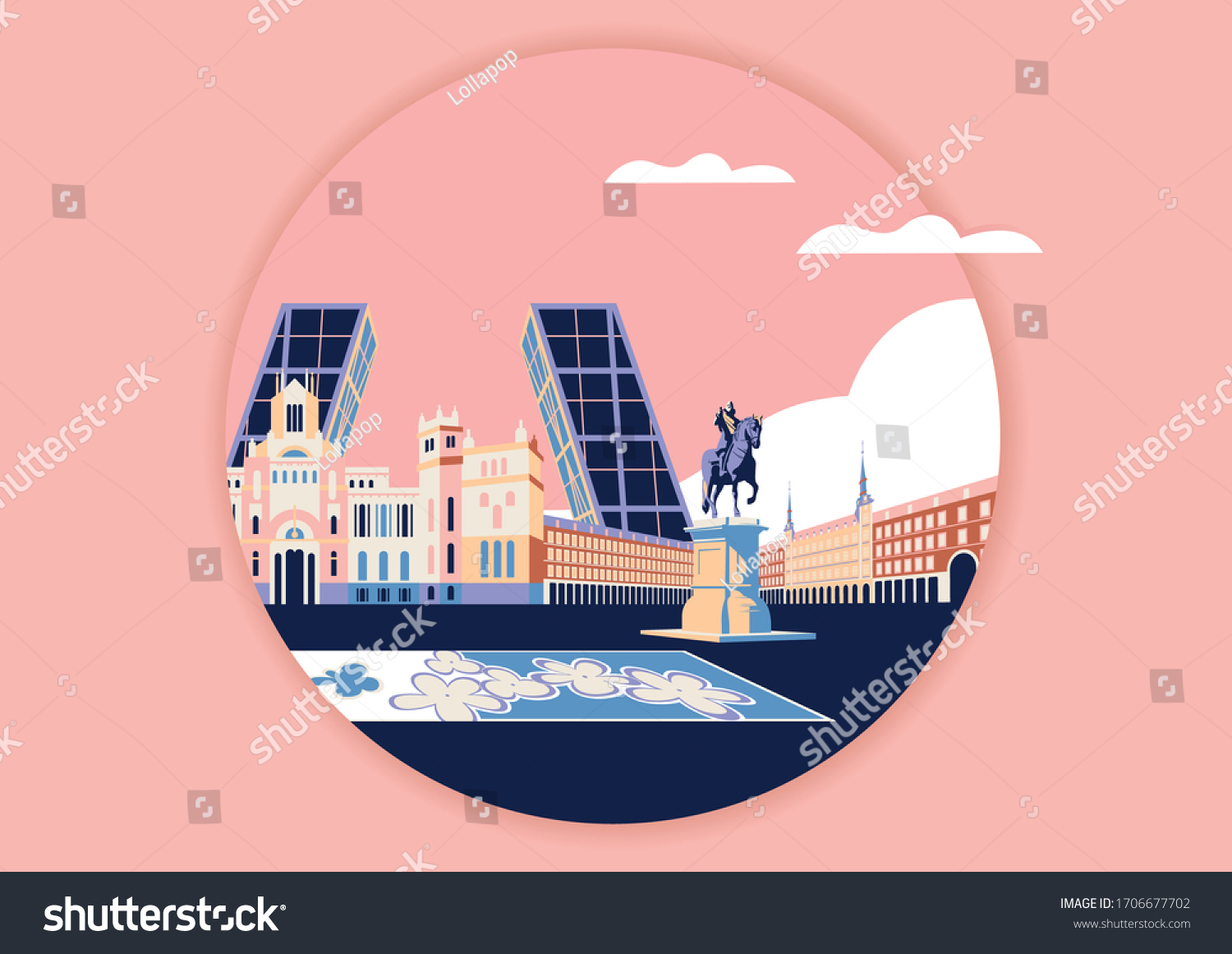 Madrid City Landmarks Vector Stock Vector (Royalty Free) 1706677702 ...