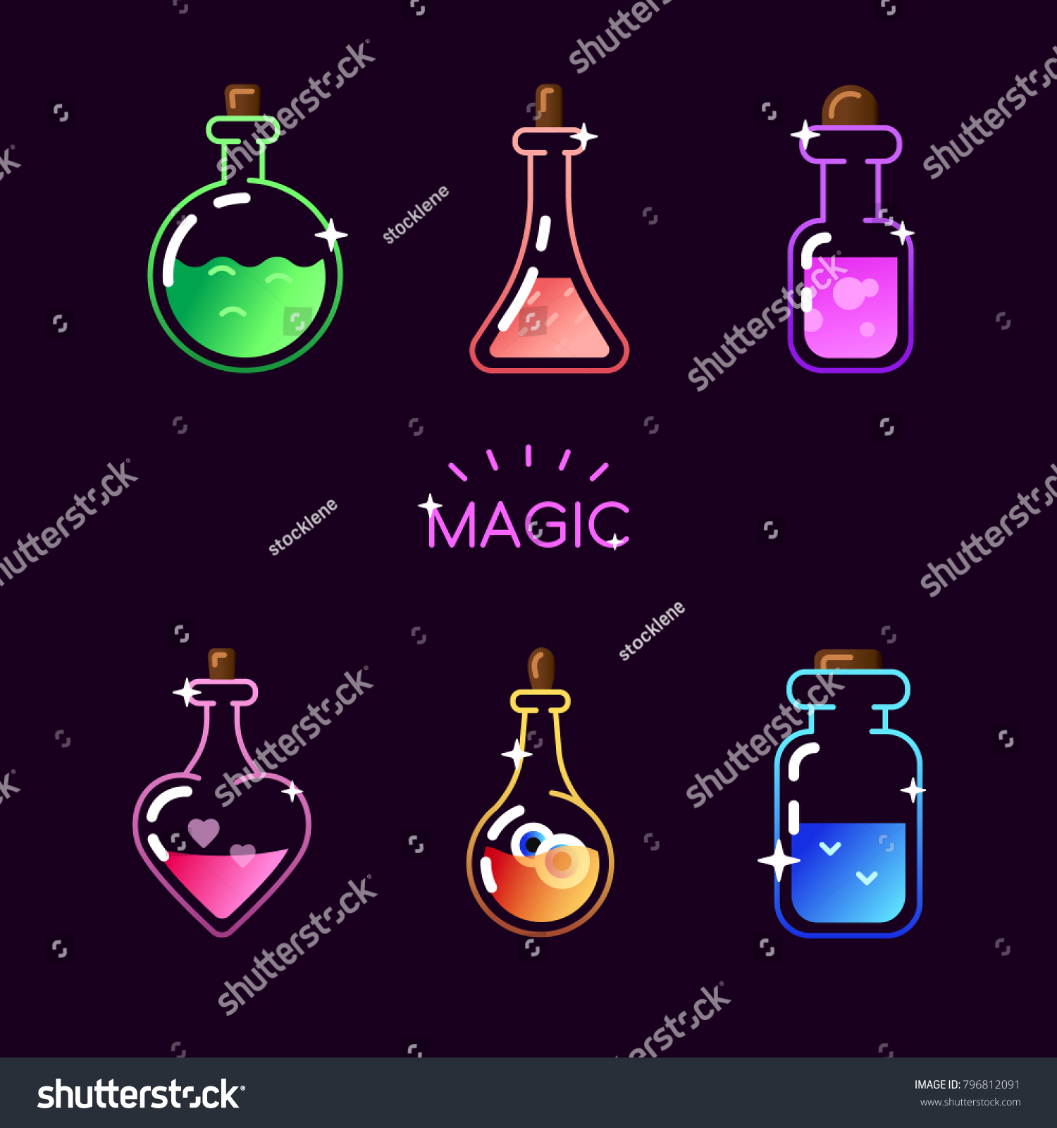 Magic Bottle Icon Set Vector Magic Stock Vector (Royalty Free ...