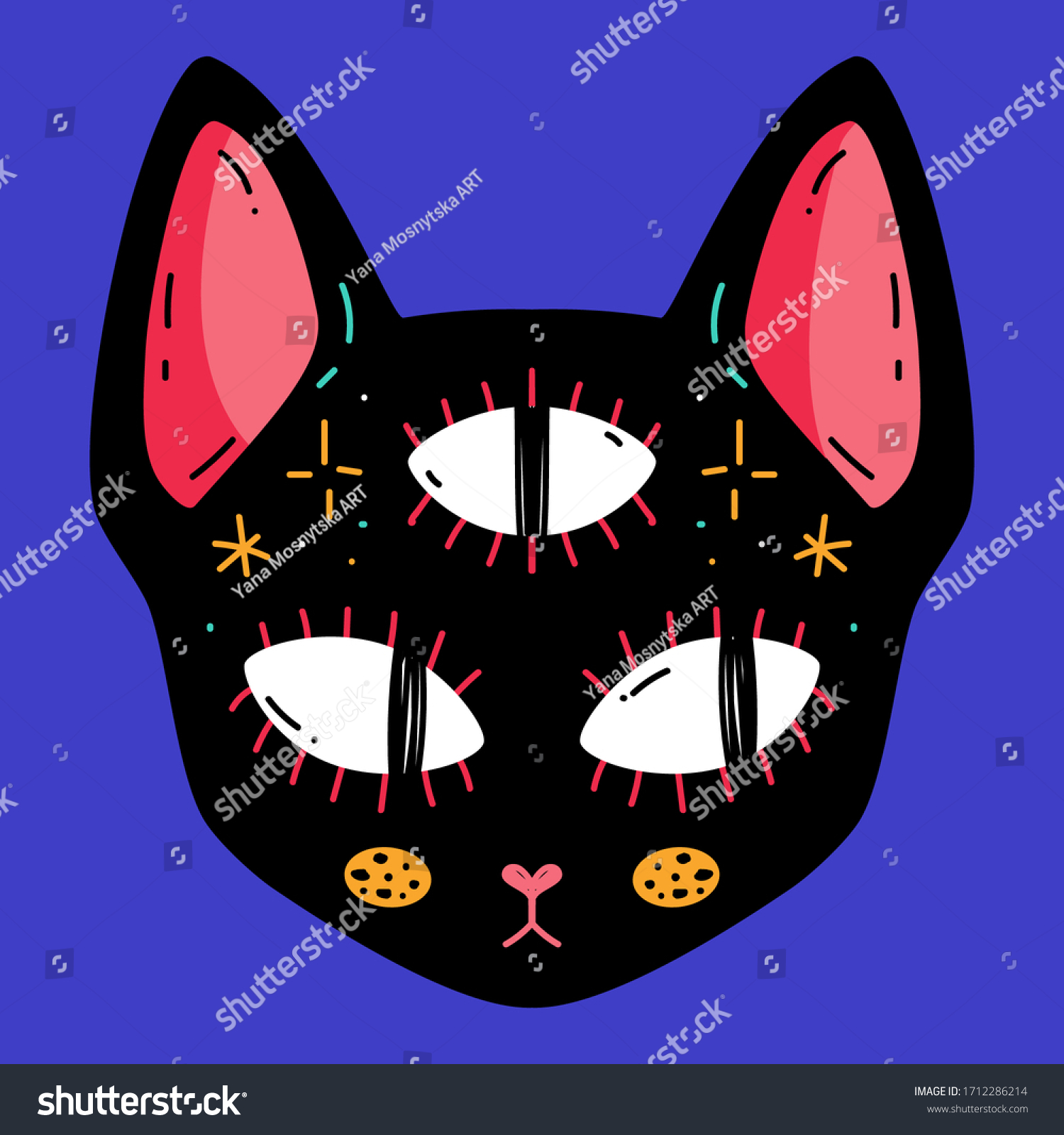 Magic Cat Vector Face Cartoon Character Stock Vector (Royalty Free ...