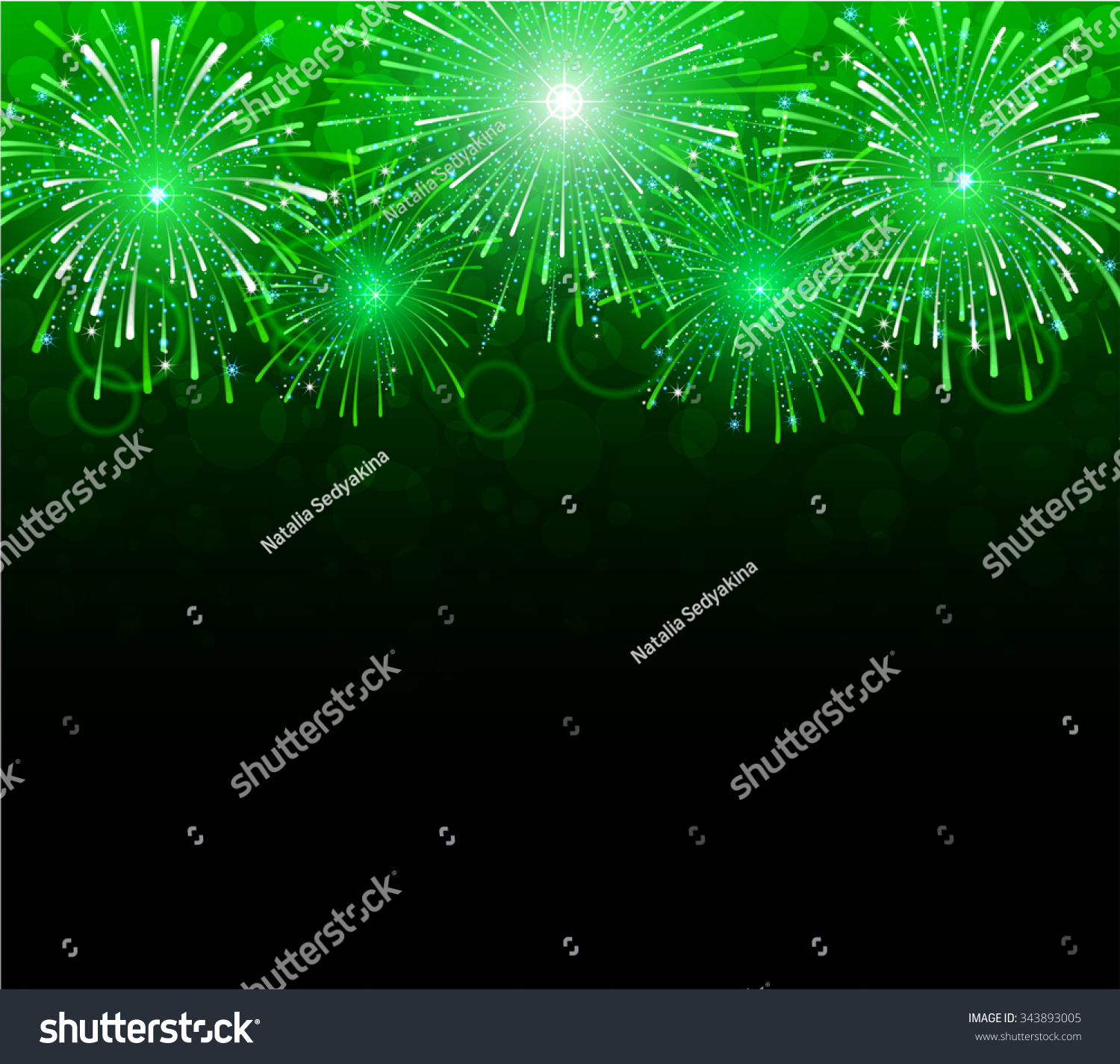Vektor Stok Magic Festive Background Green Fireworks Vector (Tanpa ...