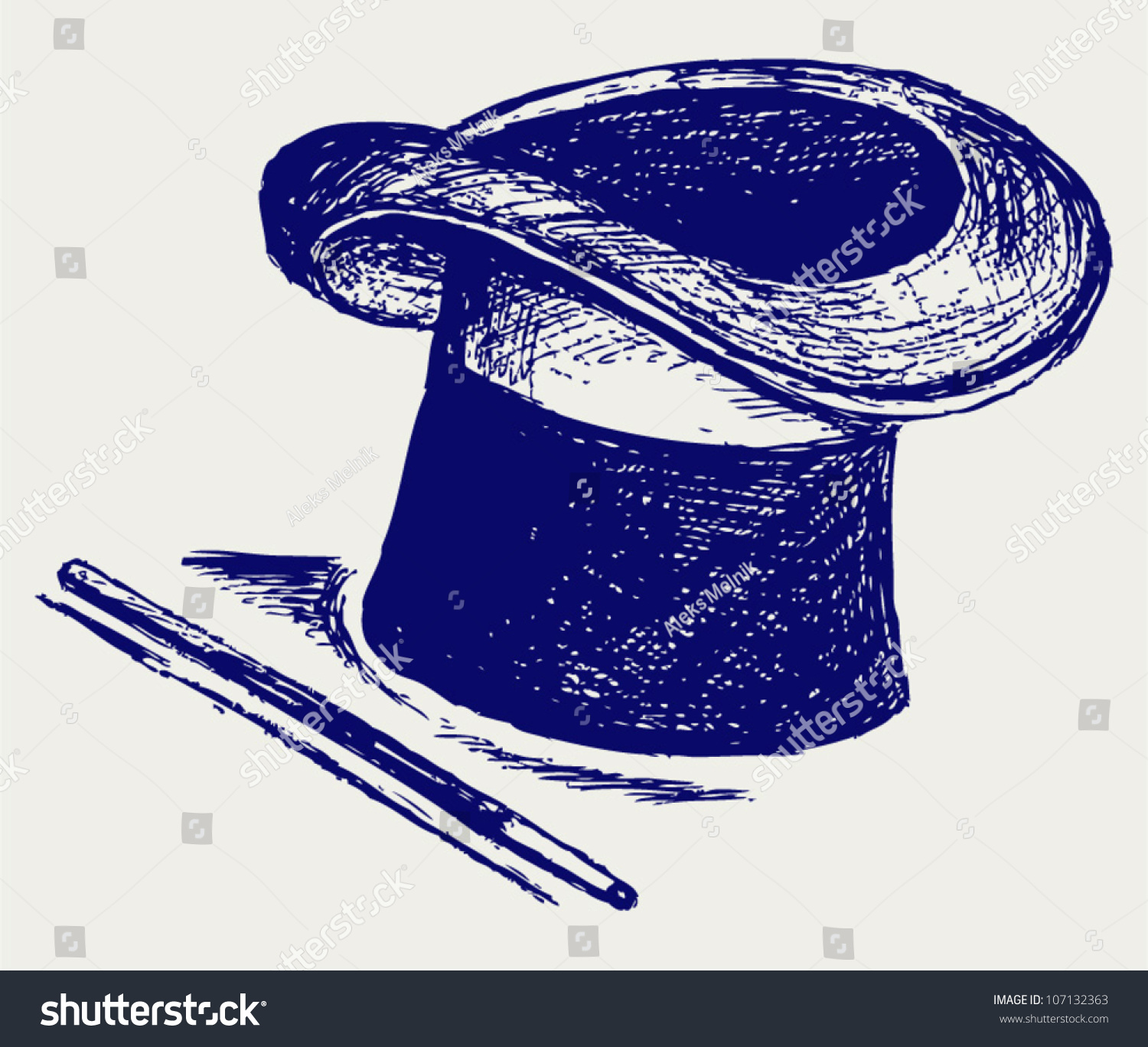 Magic Hat With Magic Wand. Vector Sketch - 107132363 : Shutterstock