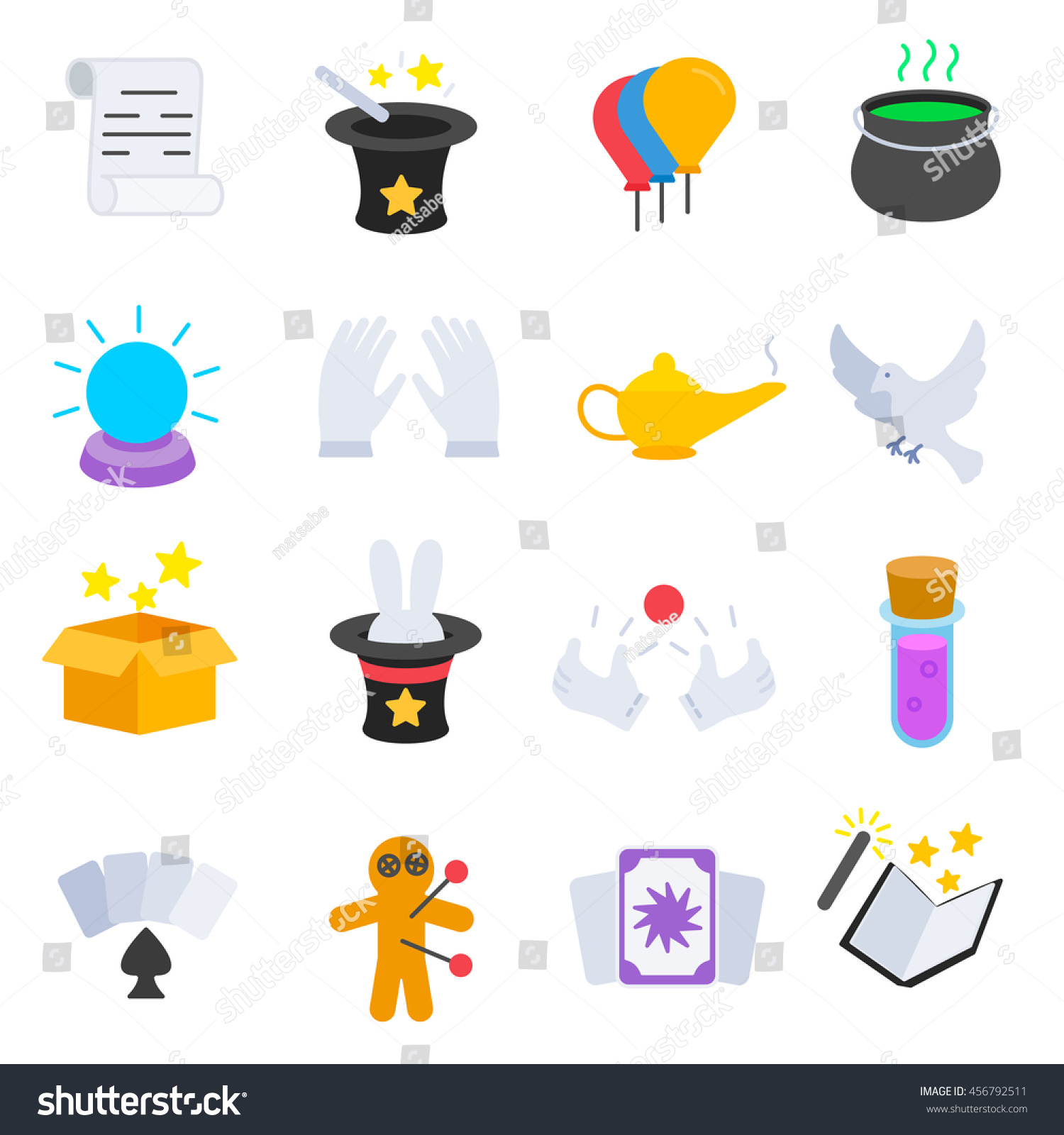 Magic Icons Set Magic Tricks Focus Stock Vector (Royalty Free ...