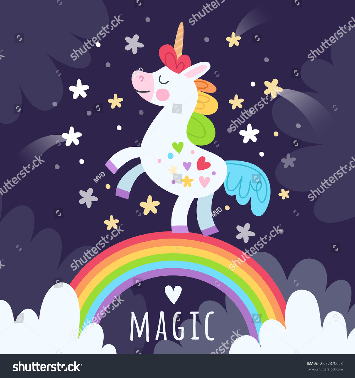 Magic Unicorn On Dark Background Magic Stock Vector 687370663 ...