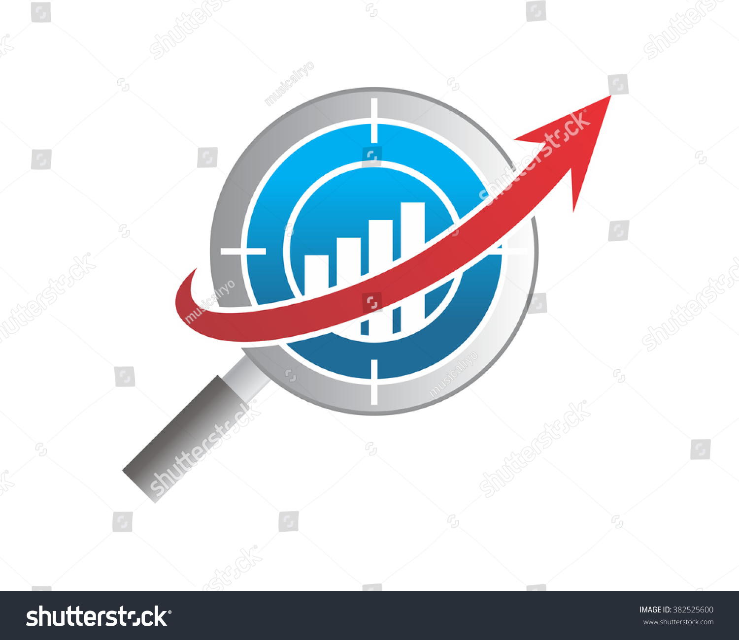 Magnifying Magnifier Chart Red Arrow Stock Vector (Royalty Free) 382525600