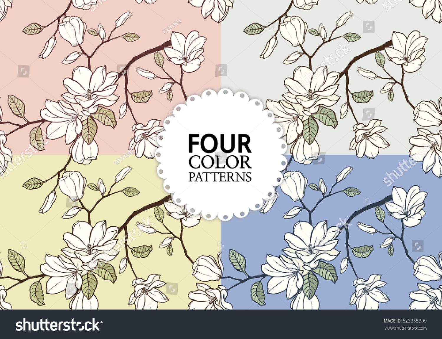 Magnolia Flower Pattern Vector 4 Colors Stock Vector (Royalty Free ...