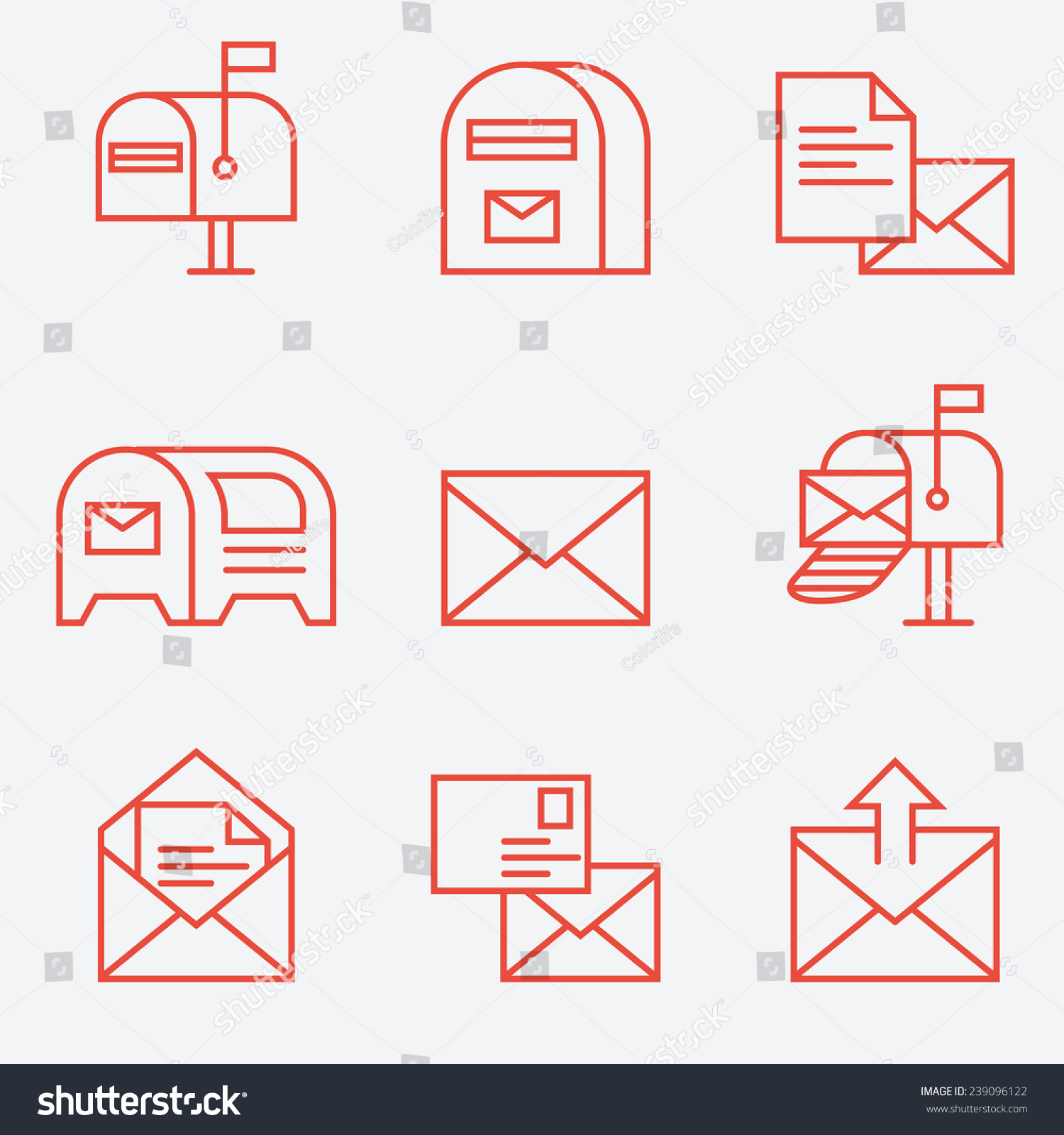 Mail Icon Set Thin Line Style Stock Vector (Royalty Free) 239096122