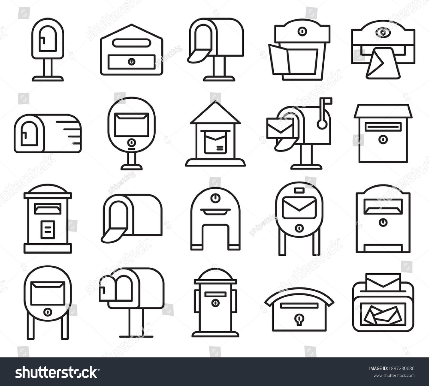 Mailbox Post Box Icons Line Vector Stock Vector (Royalty Free) 1887230686