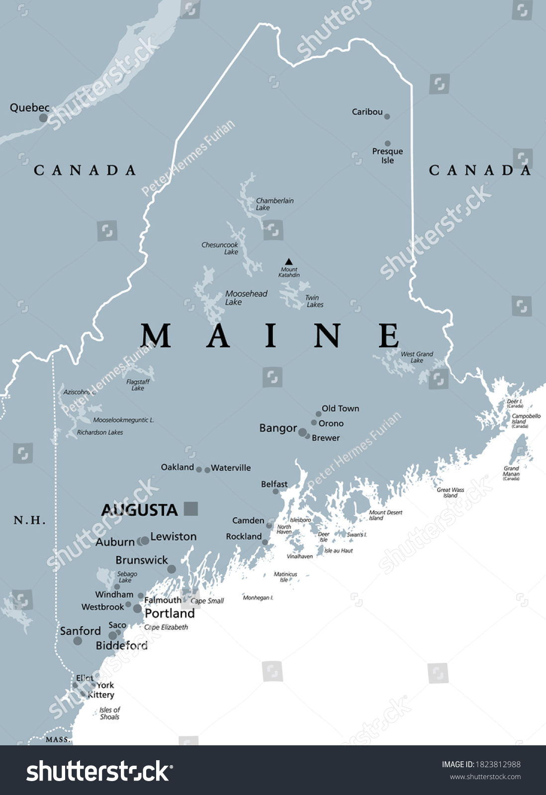 Maine Me Gray Political Map Capital: vetor stock (livre de direitos ... Maine Me Gray Political Map Capital: vetor stock (livre de direitos ...