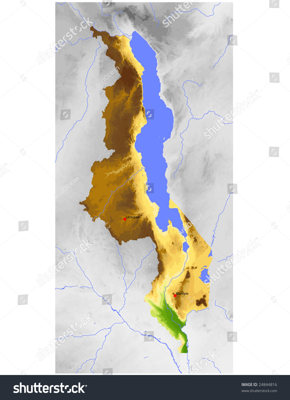 Malawi Physical Vector Map Colored According Stock Vector (Royalty Free) 24844816