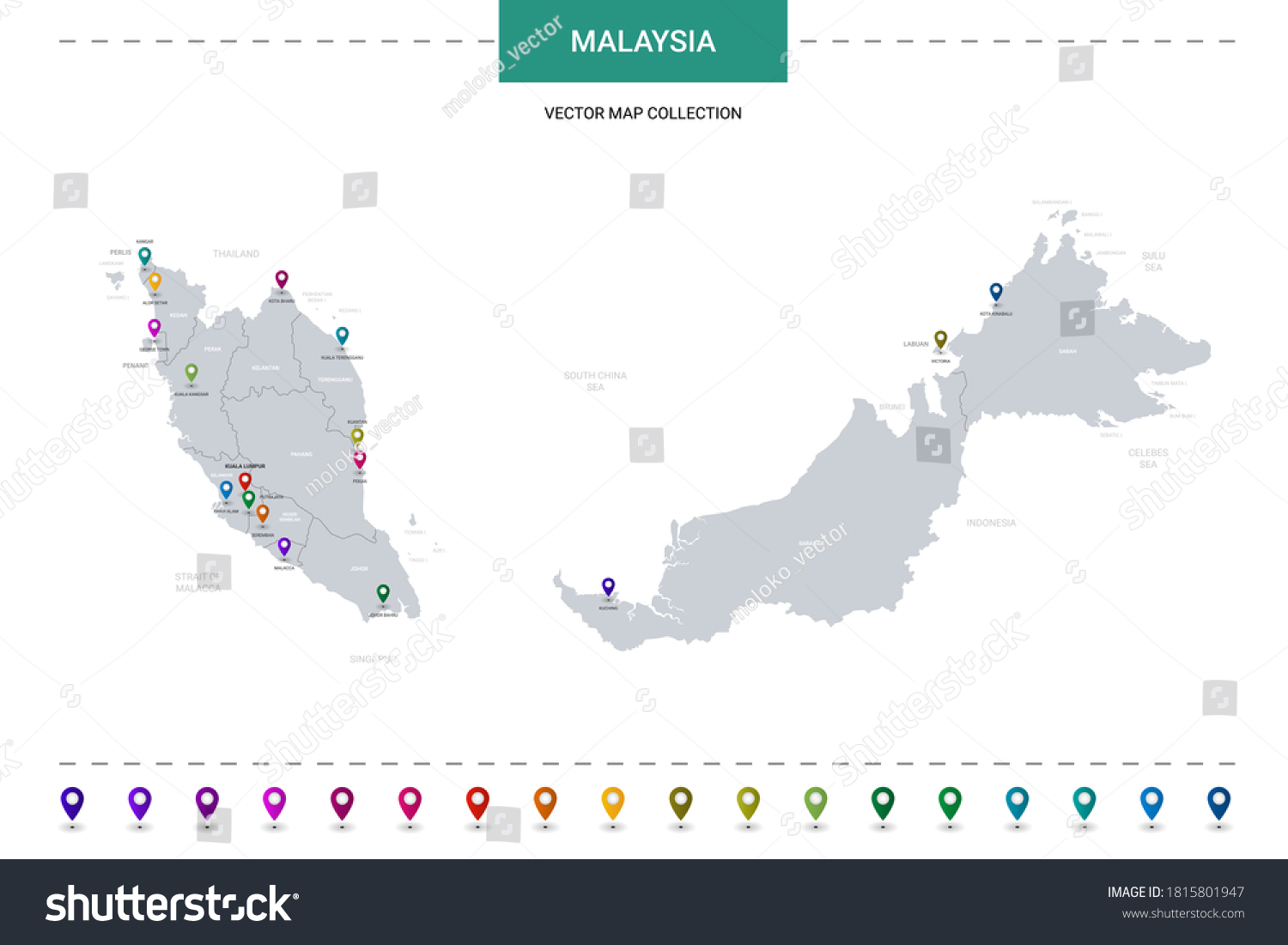 Malaysia Map Location Pointer Marks Infographic: เวกเตอร์สต็อก (ปลอดค่า ...
