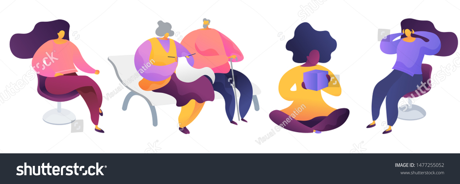 Vektor Stok Male Female Flat Vector Characters Set Tanpa Royalti