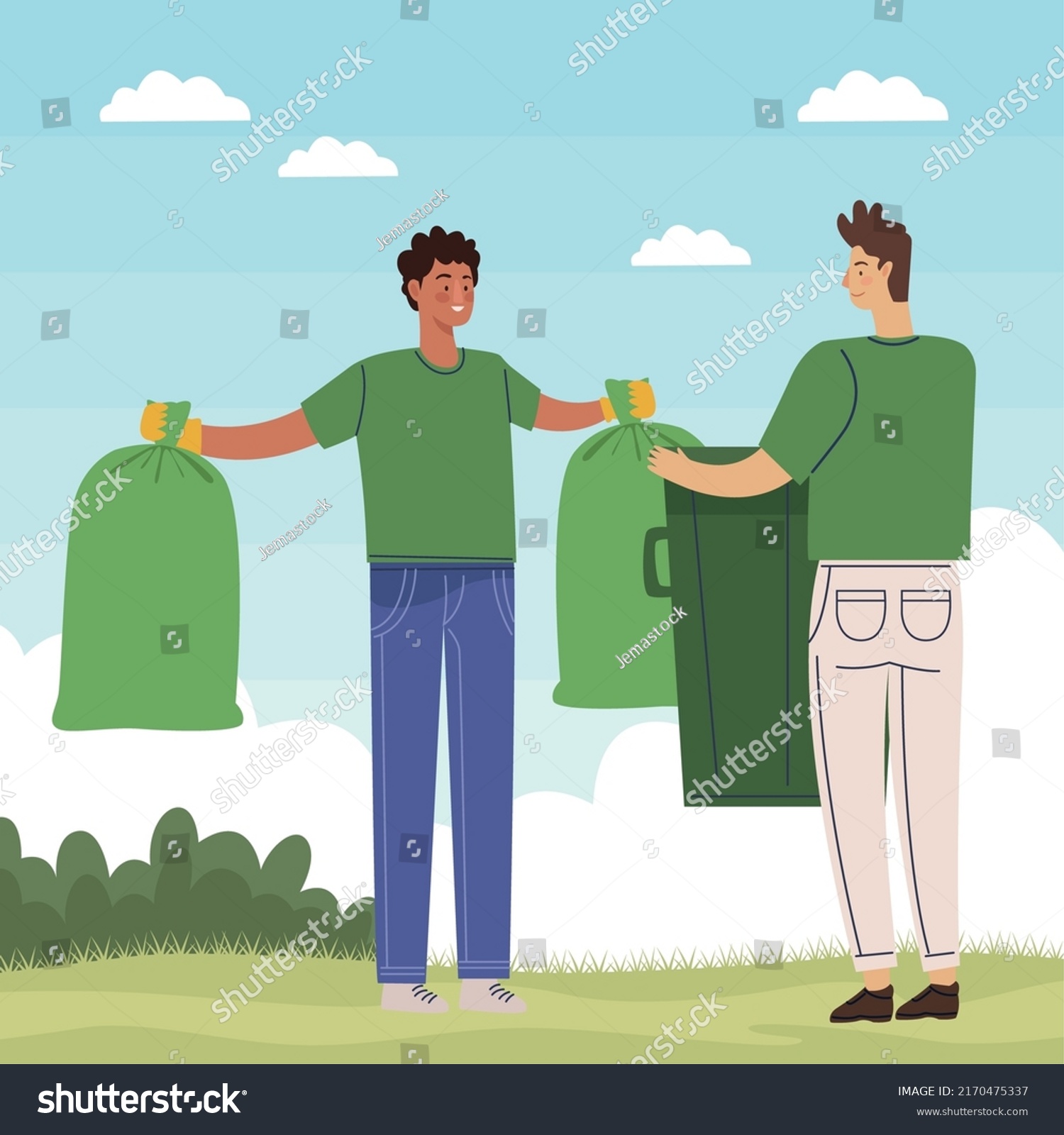 Male Ecologists Garbage Characters Stock Vector (Royalty Free ...