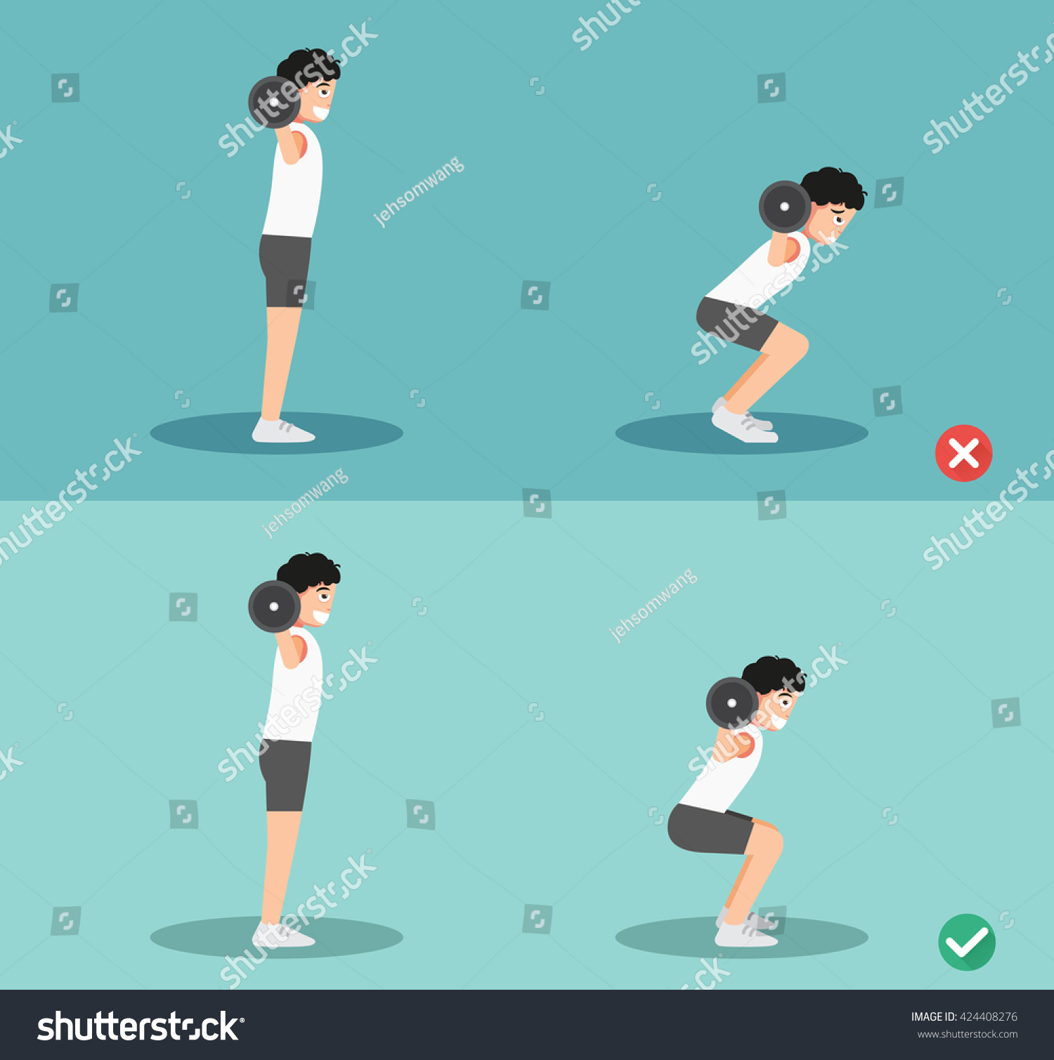 Male Wrong Right Squat Posturevector Illustration Stock Vector (Royalty ...