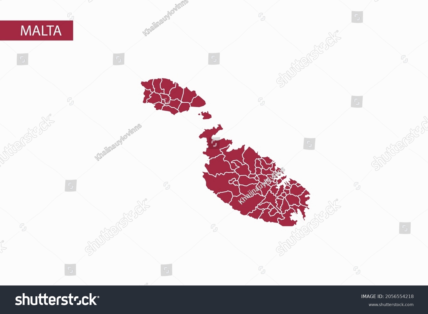 Malta Red Map Detailed Vector Stock Vector (Royalty Free) 2056554218