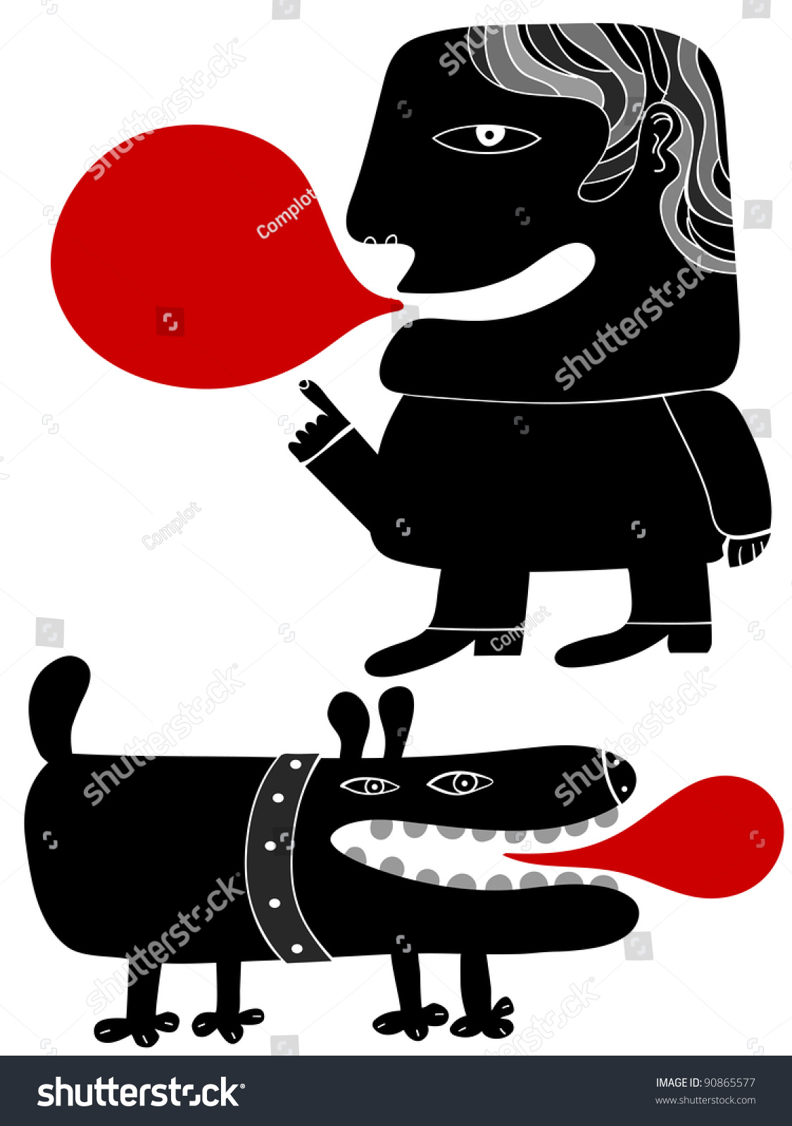 Man And Barking Dog Stock Vector 90865577 : Shutterstock