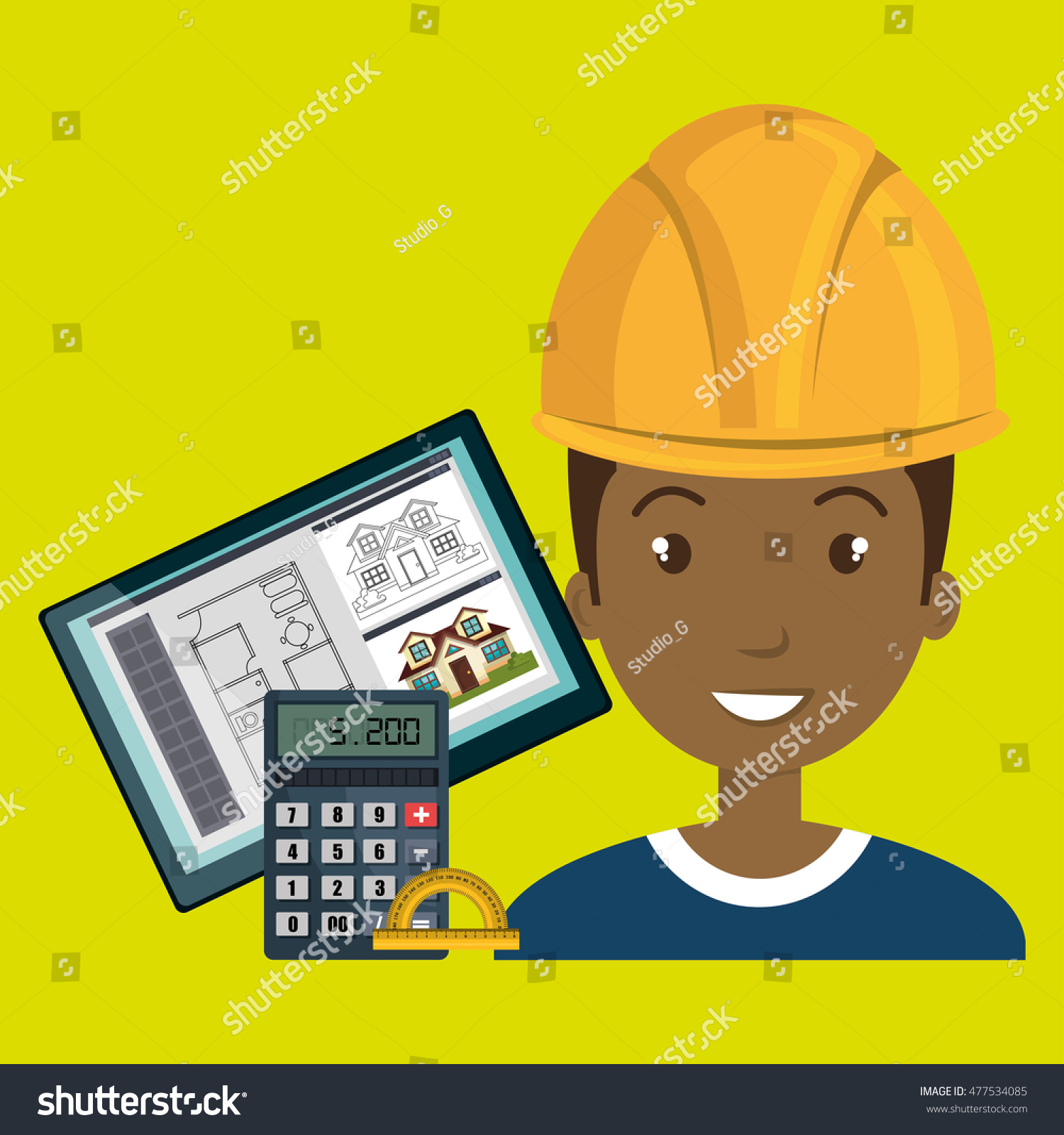 Man Architect Protractor Calculator Stock Vector (Royalty Free ...