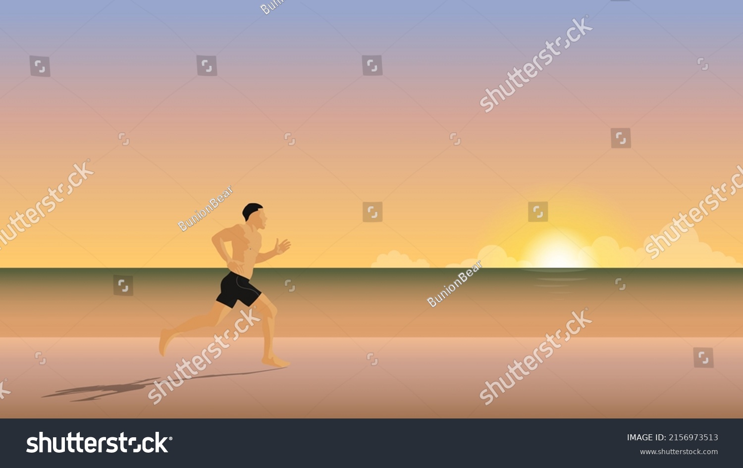 Man Barefoot Running On Beach Stock Vector (Royalty Free) 2156973513 ...