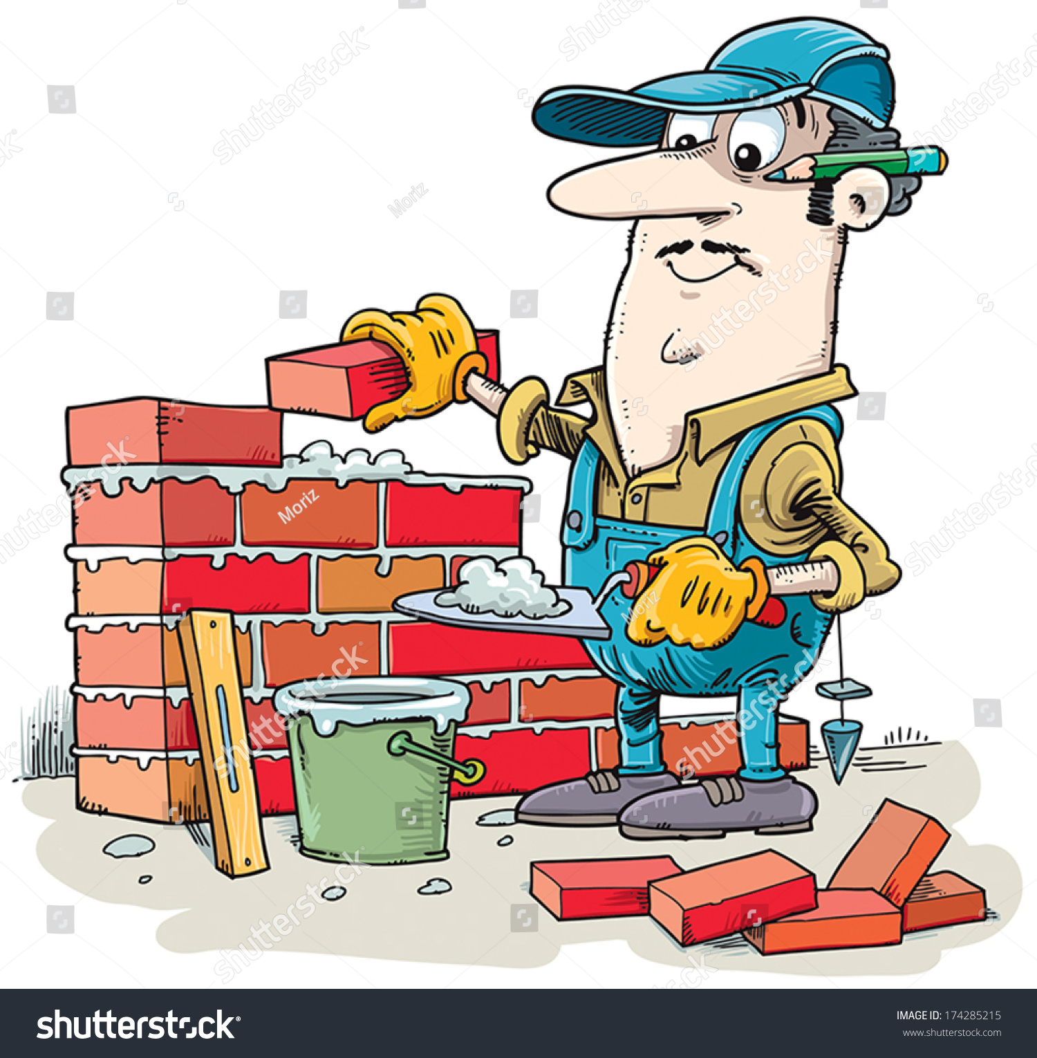Man Build A House With Bricks. Stock Vector Illustration 174285215 ...