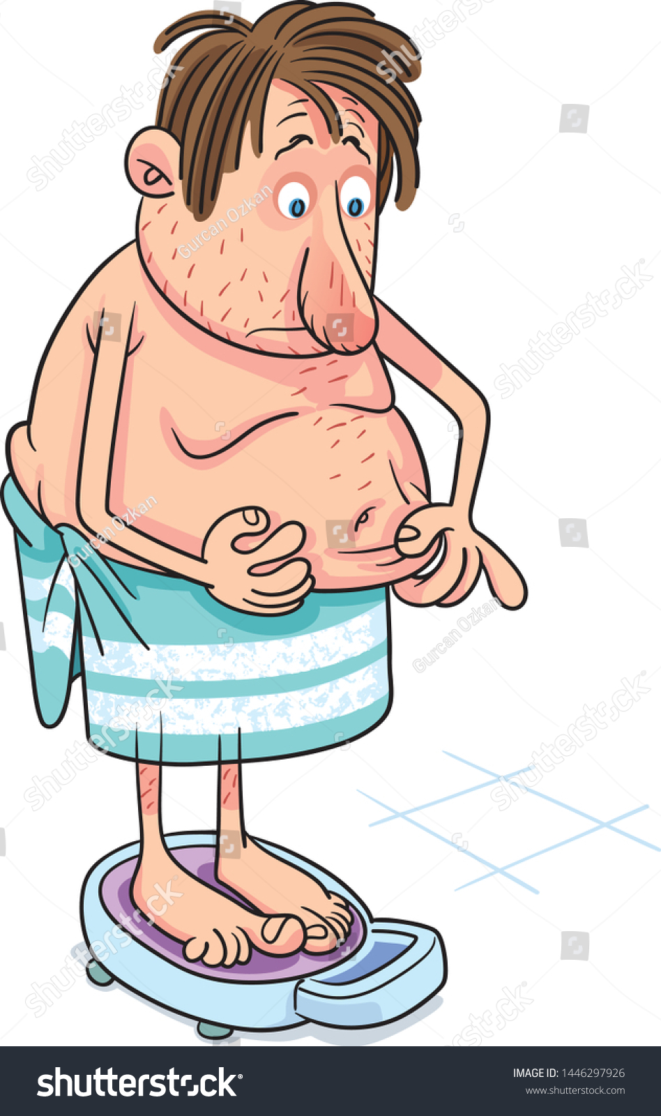 Man Checking His Weight On Weight: vector de stock (libre de regalías ...