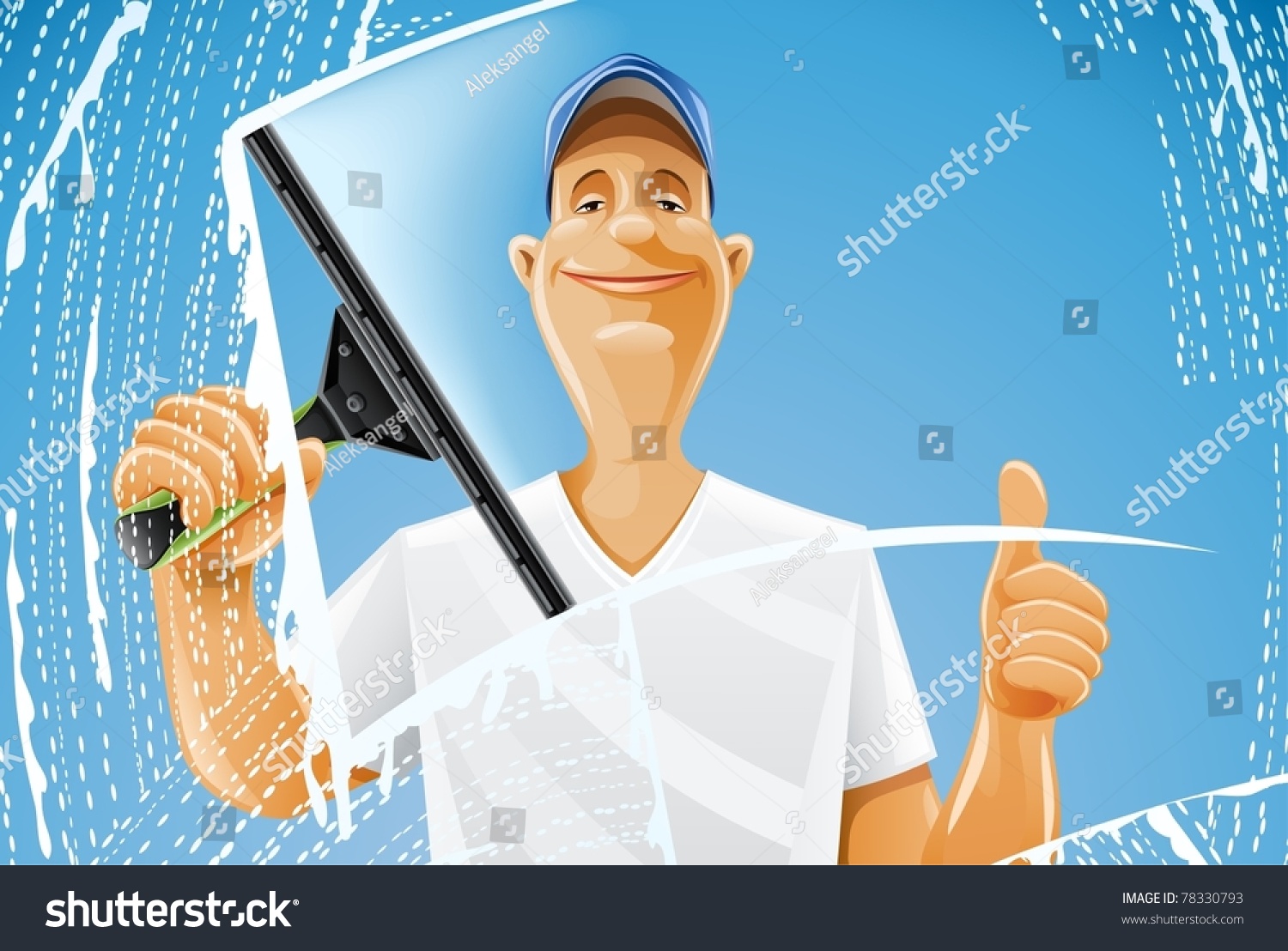 Man Cleaning Window Squeegee Spray Vector Stock Vector (Royalty Free ...