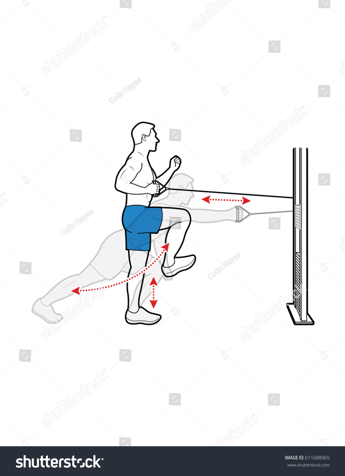 Man Doing Single Leg Squat Rowing Stock Vector (Royalty Free) 611688965