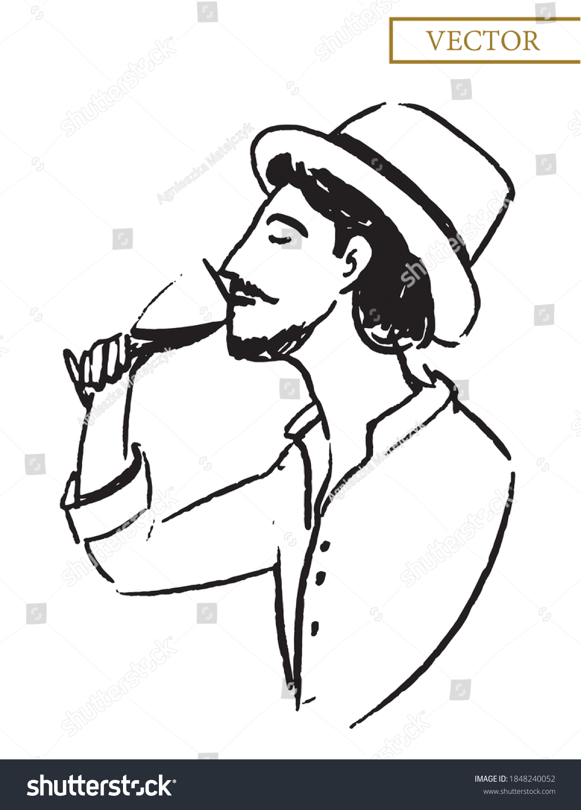 Man Drinking Wine Simple Line Drawing: vetor stock (livre de direitos ...
