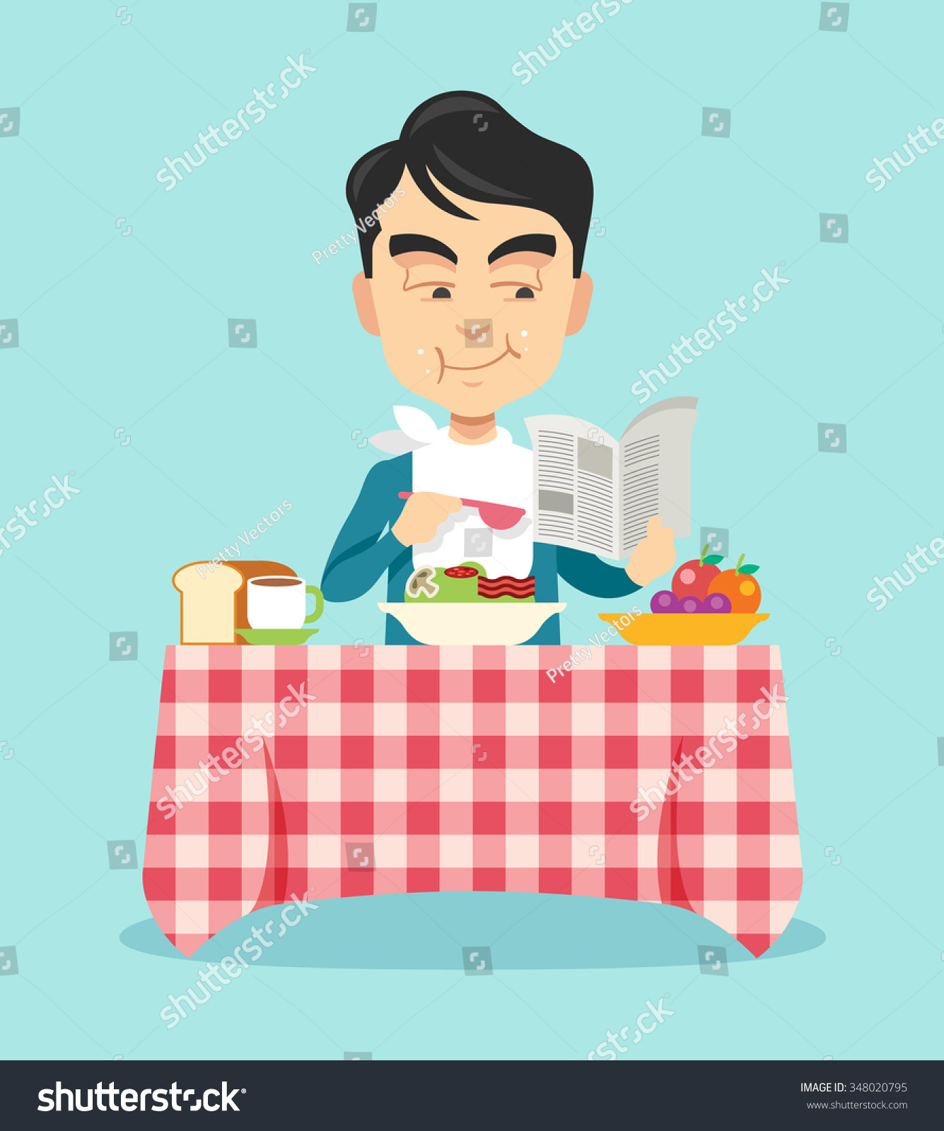 Man Eating Breakfast Vector Flat Illustration Stock Vector (Royalty ...