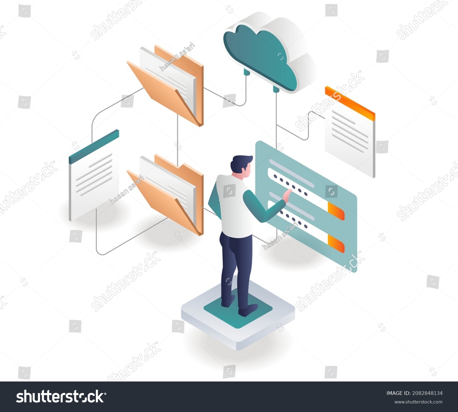 Man Entering Cloud Server Data Password Stock Vector Royalty Free 2082848134 Shutterstock