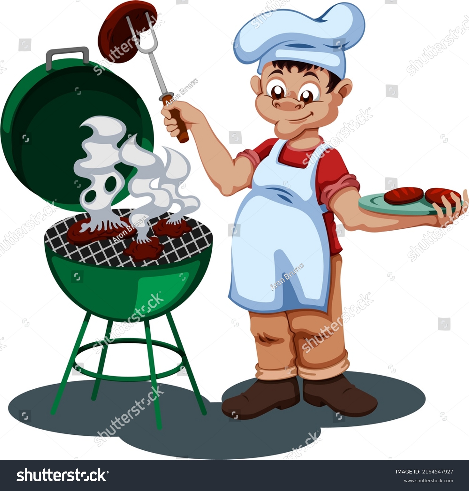 Man Grilling Meat White Background Stock Vector (Royalty Free ...