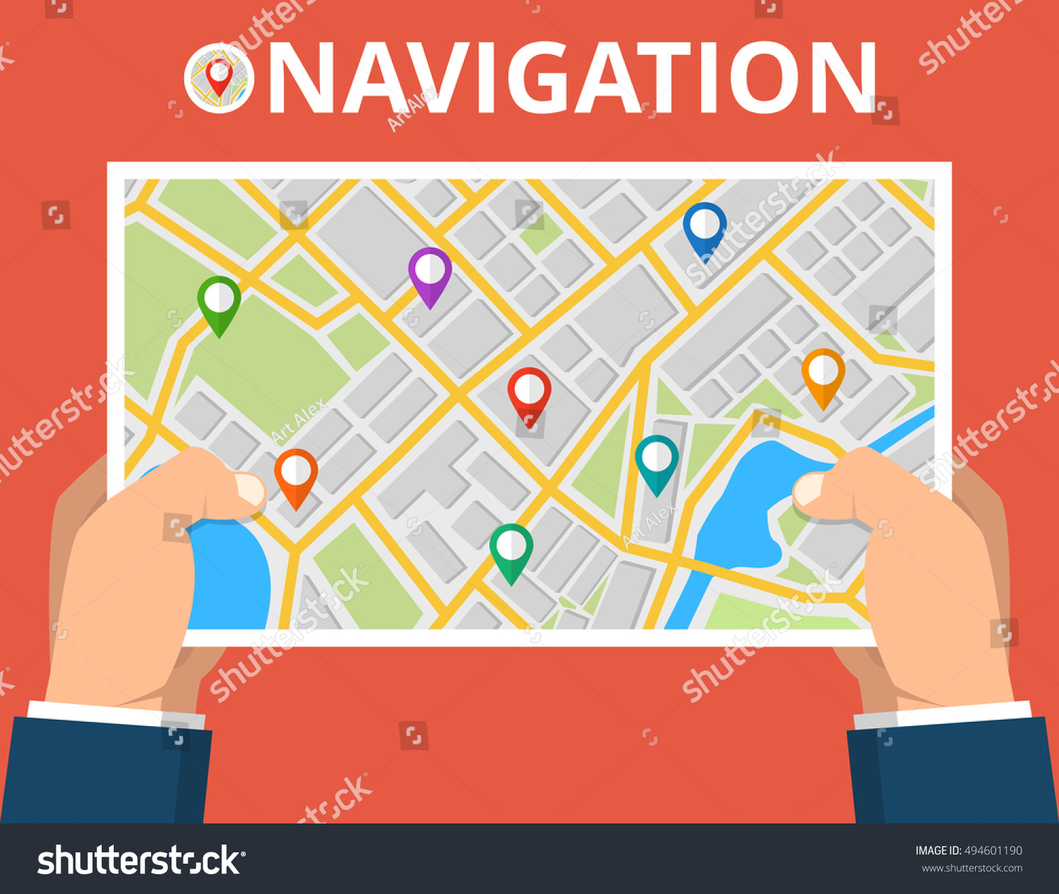 Man Holding Map Navigation Finding Way Stock Vector (Royalty Free ...