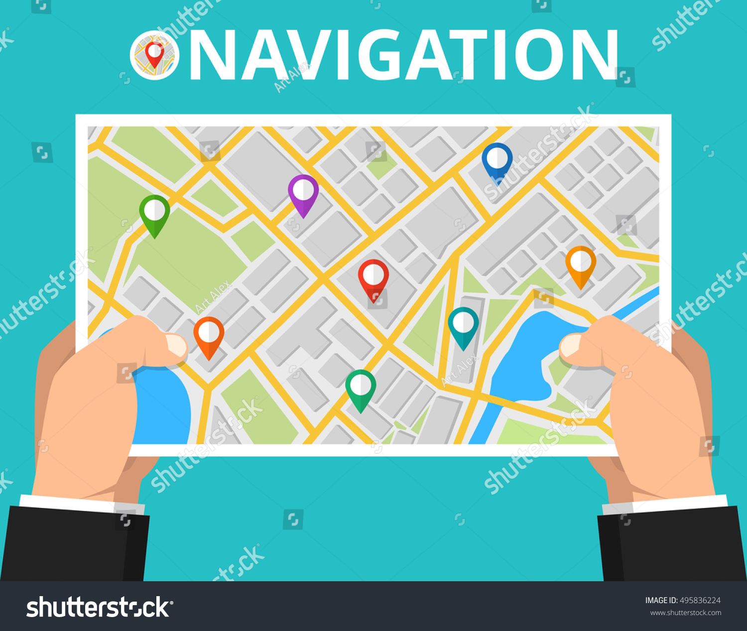 Man Holding Map Navigation Finding Way: เวกเตอร์สต็อก (ปลอดค่าลิขสิทธิ์ ...