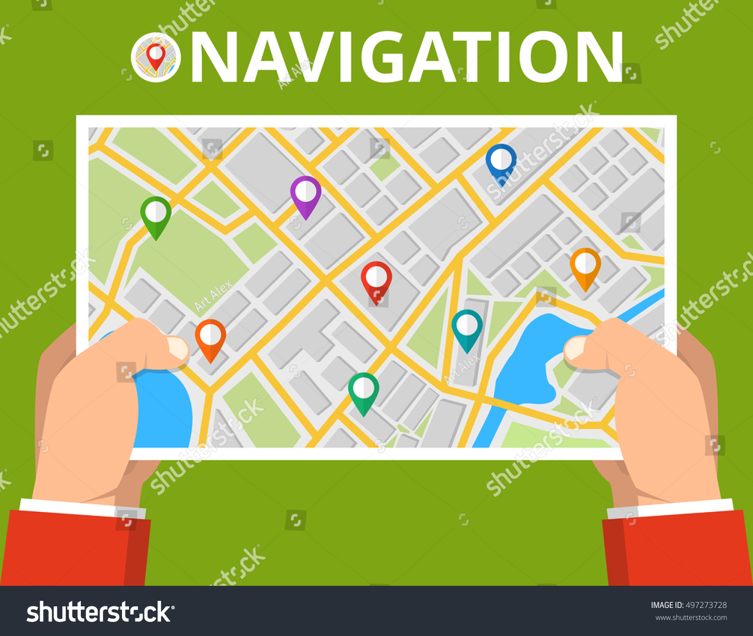 Man Holding Map Navigation Finding Way Stock Vector (Royalty Free ...