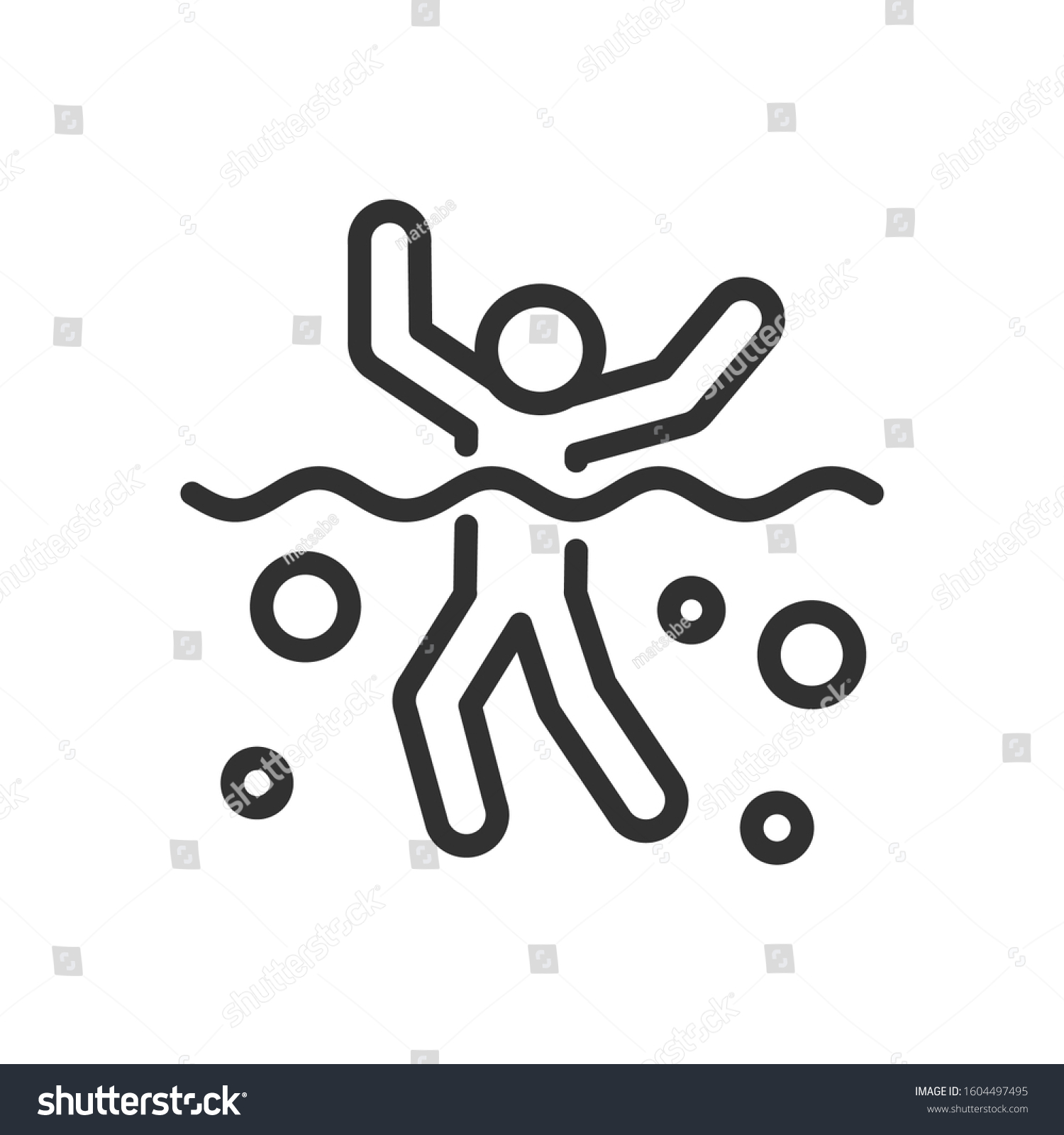 Man Drowning Accident Linear Icon Editable Stock Vector (Royalty Free ...