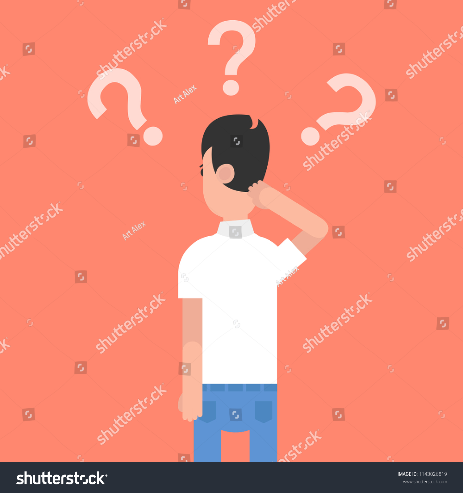 Vektor Stok Man Thinking Question Mark Character Design (Tanpa Royalti ...