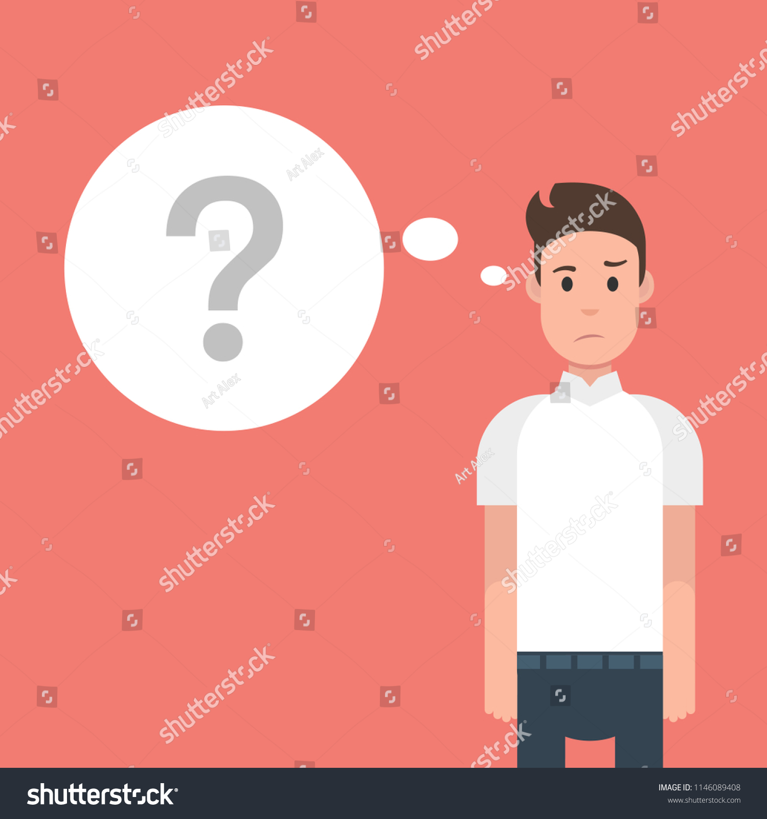 Man Thinking Question Mark Character Design: เวกเตอร์สต็อก (ปลอดค่า ...