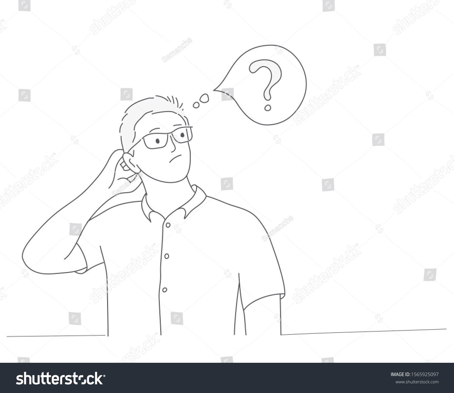 Man Thinking Question Mark Line Drawing : image vectorielle de stock ...