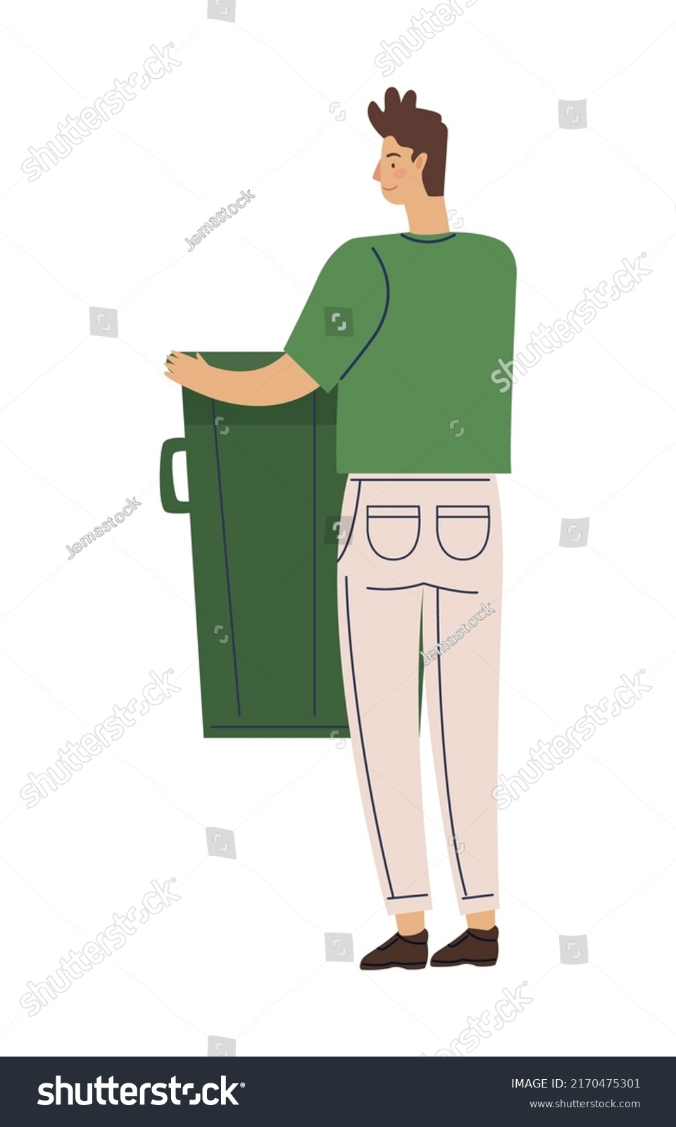 Man Lifting Garbage Bin Character Stock Vector (Royalty Free ...