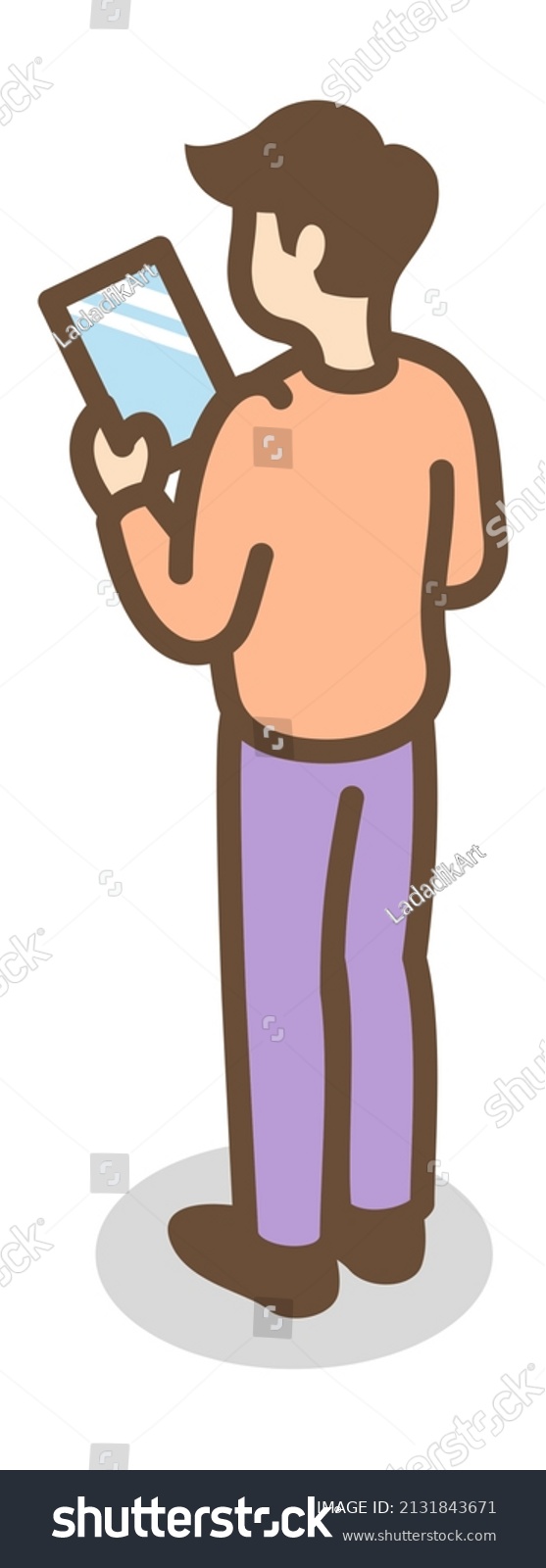 Man Looking Tablet Screen Isometric Character Stock Vector (Royalty ...