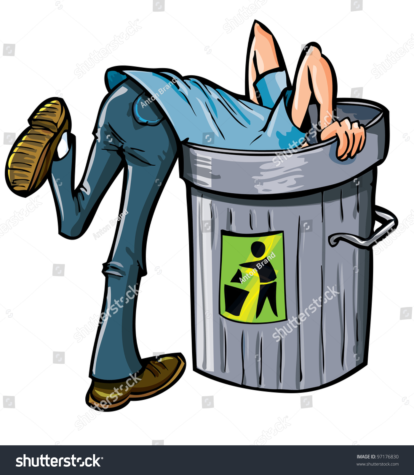 Man Looking Deep Into Garbage Can Stock Vector (Royalty Free) 97176830