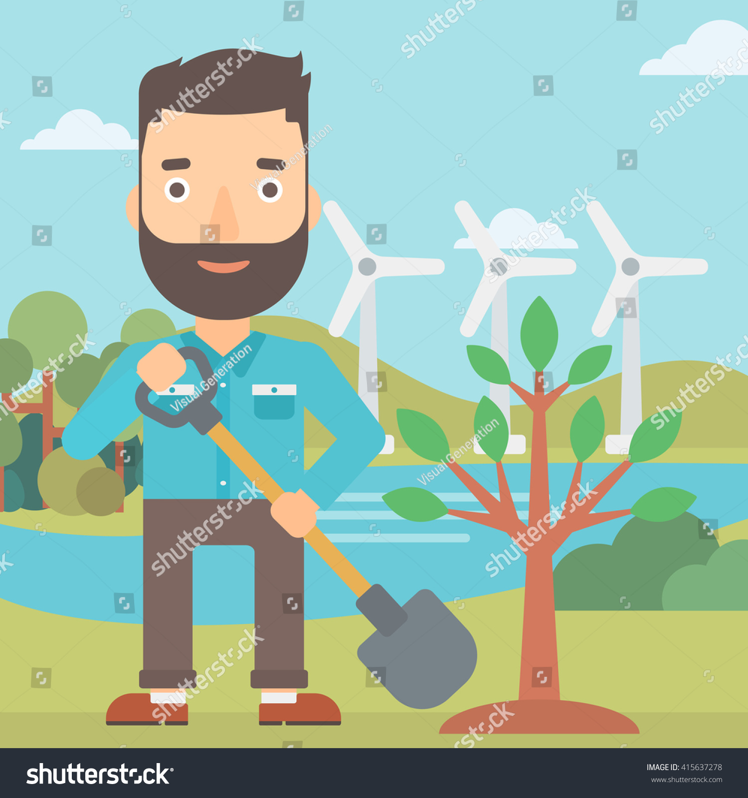 Man Plants Tree Stock Vector (Royalty Free) 415637278 | Shutterstock