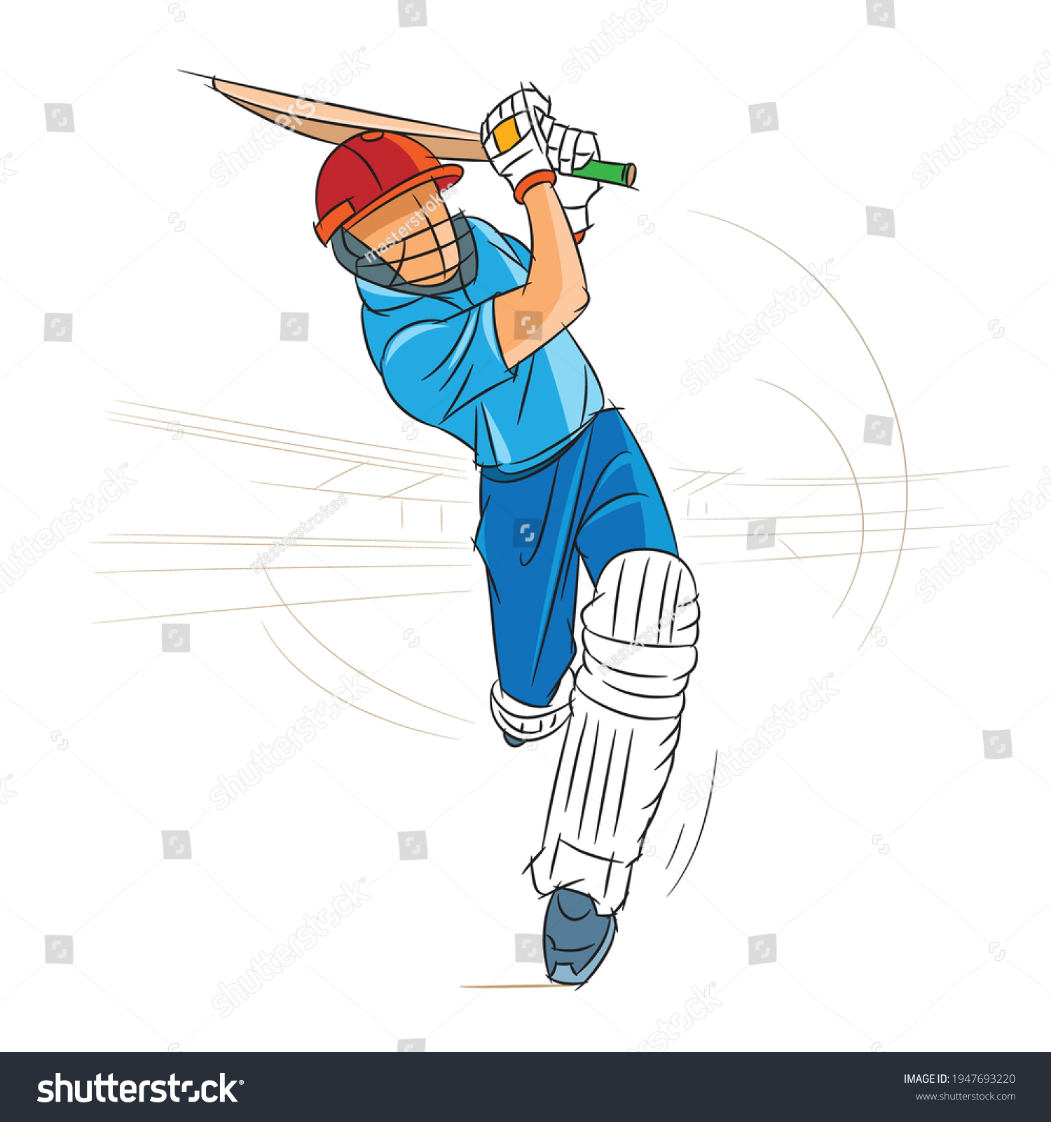 Man Playing Cricket Colour Vector Illustration Stock Vector (Royalty ...