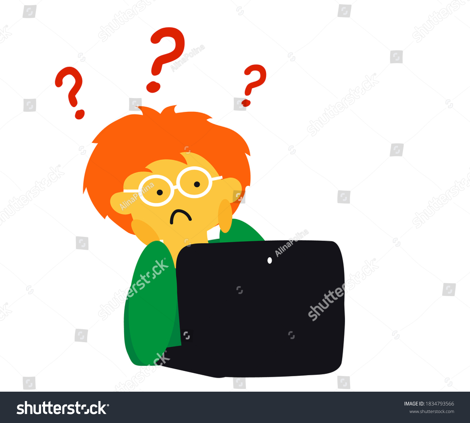 Man Question Mark Computer Cartoon Vector Stok Vektör (Telifsiz ...