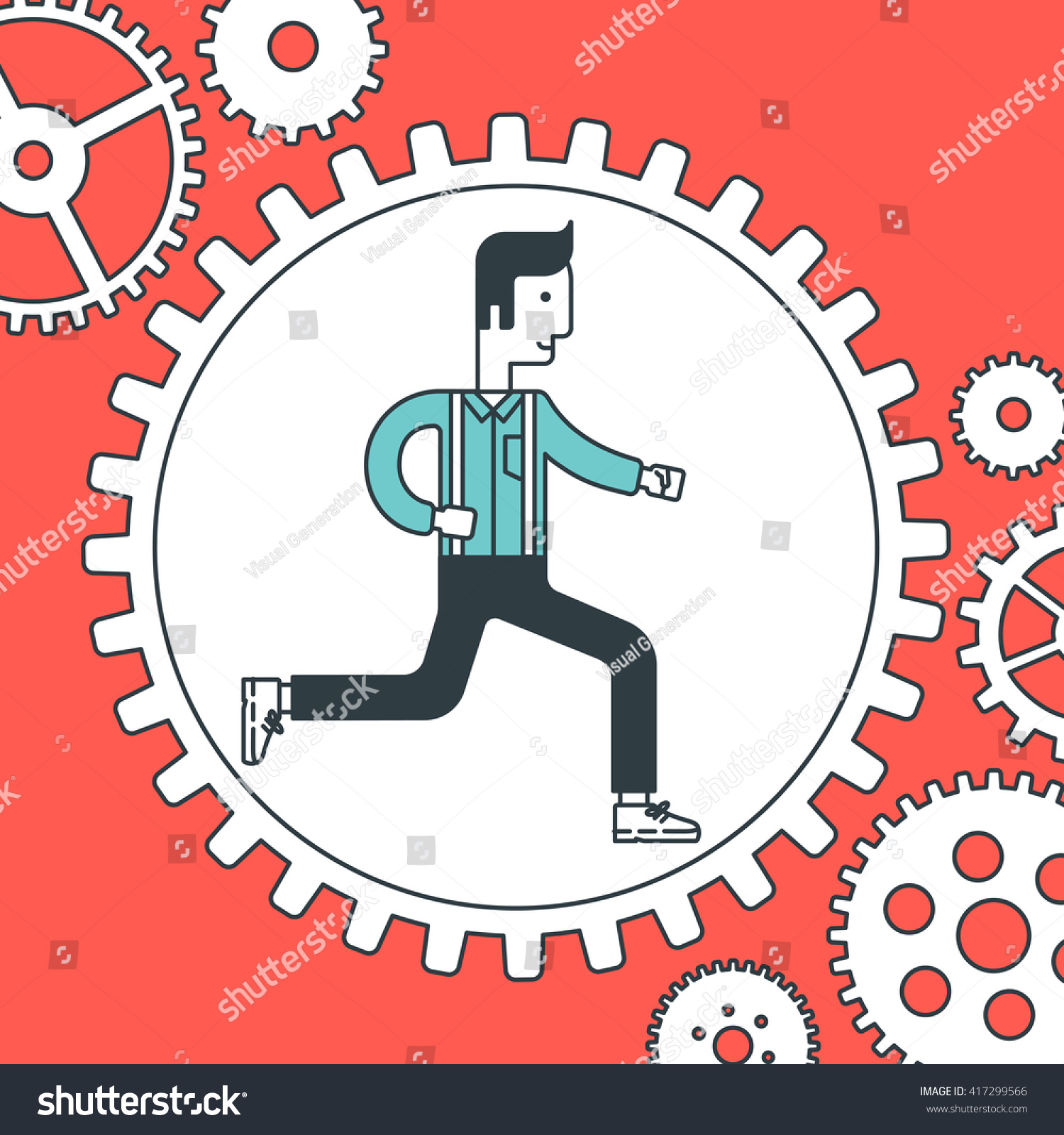 Man Running Inside Gear Stock Vector (Royalty Free) 417299566 ...