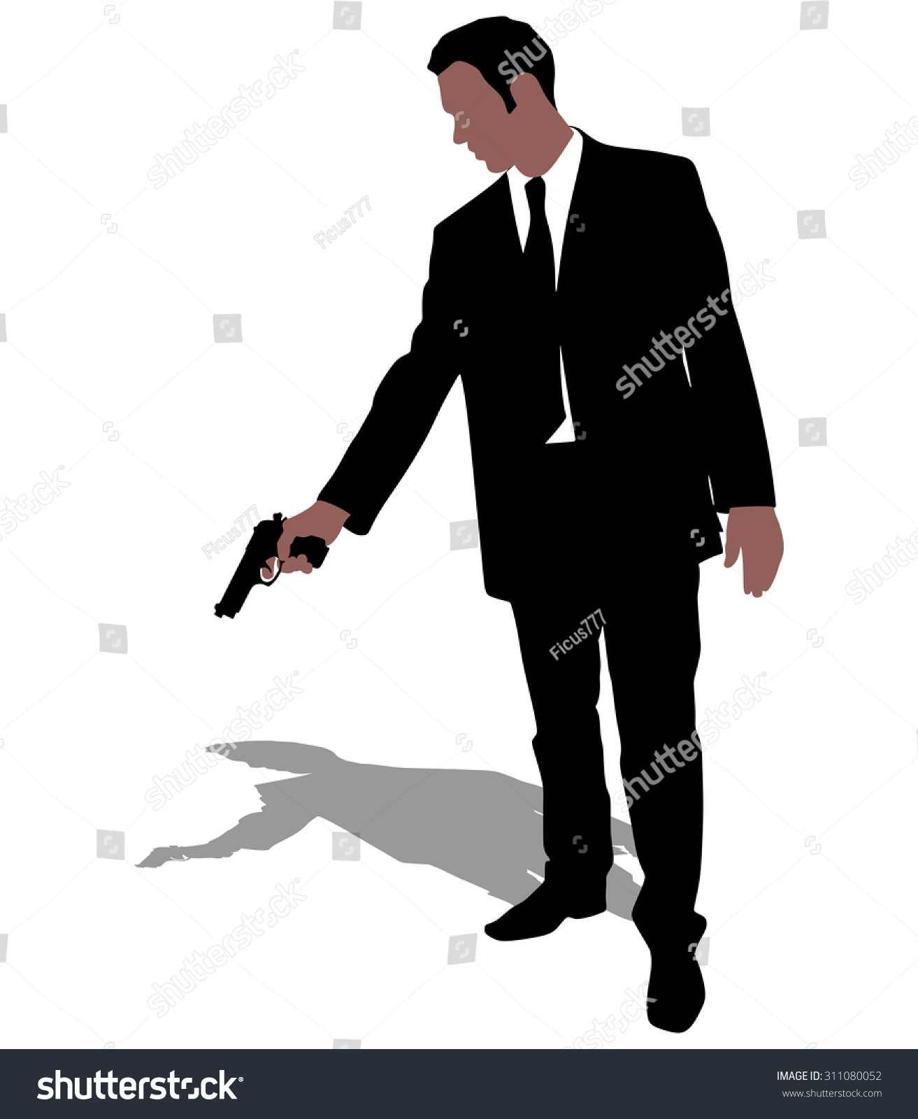 Man Shooting Gun Vector: vector de stock (libre de regalías) 311080052 ...