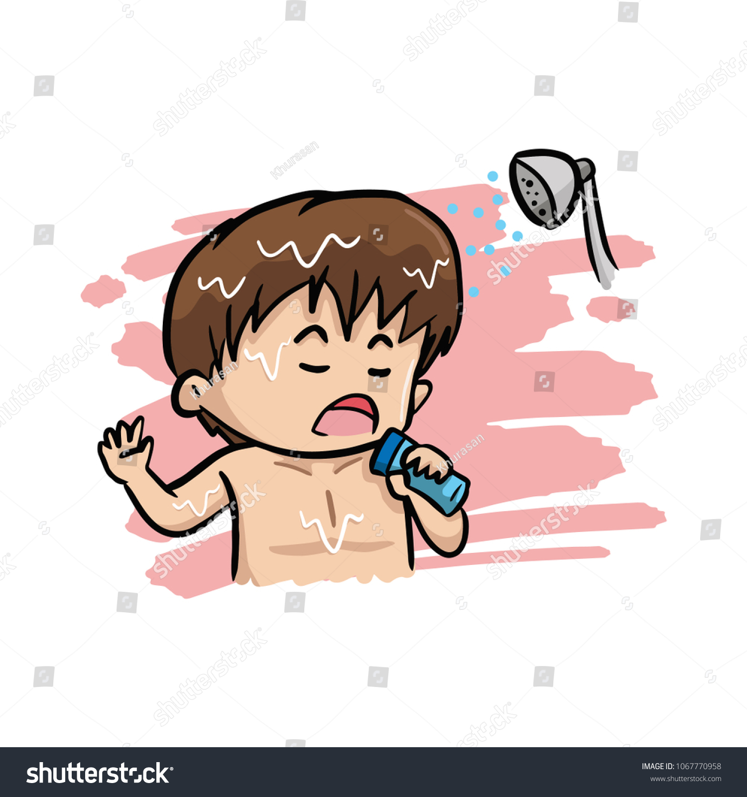 Man Shower While Singing Vector Illustration: เวกเตอร์สต็อก (ปลอดค่า ...