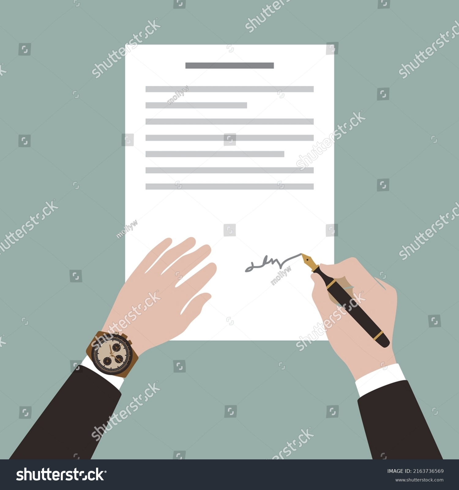 Man Signs Contract Document Using Pen Stock Vector (Royalty Free ...
